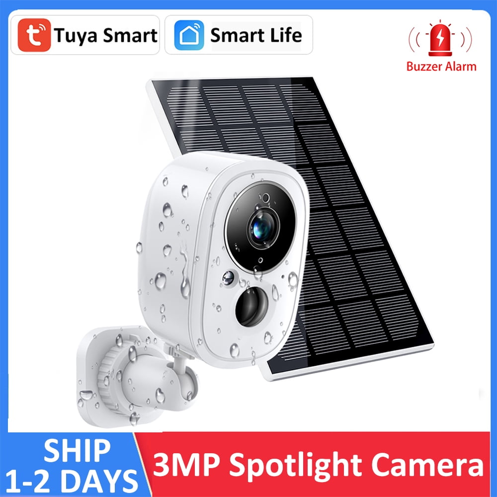 Tuya 3MP WiFi Solar Powered Outdoor PIR Motion Detection Spotlight CCTV ...