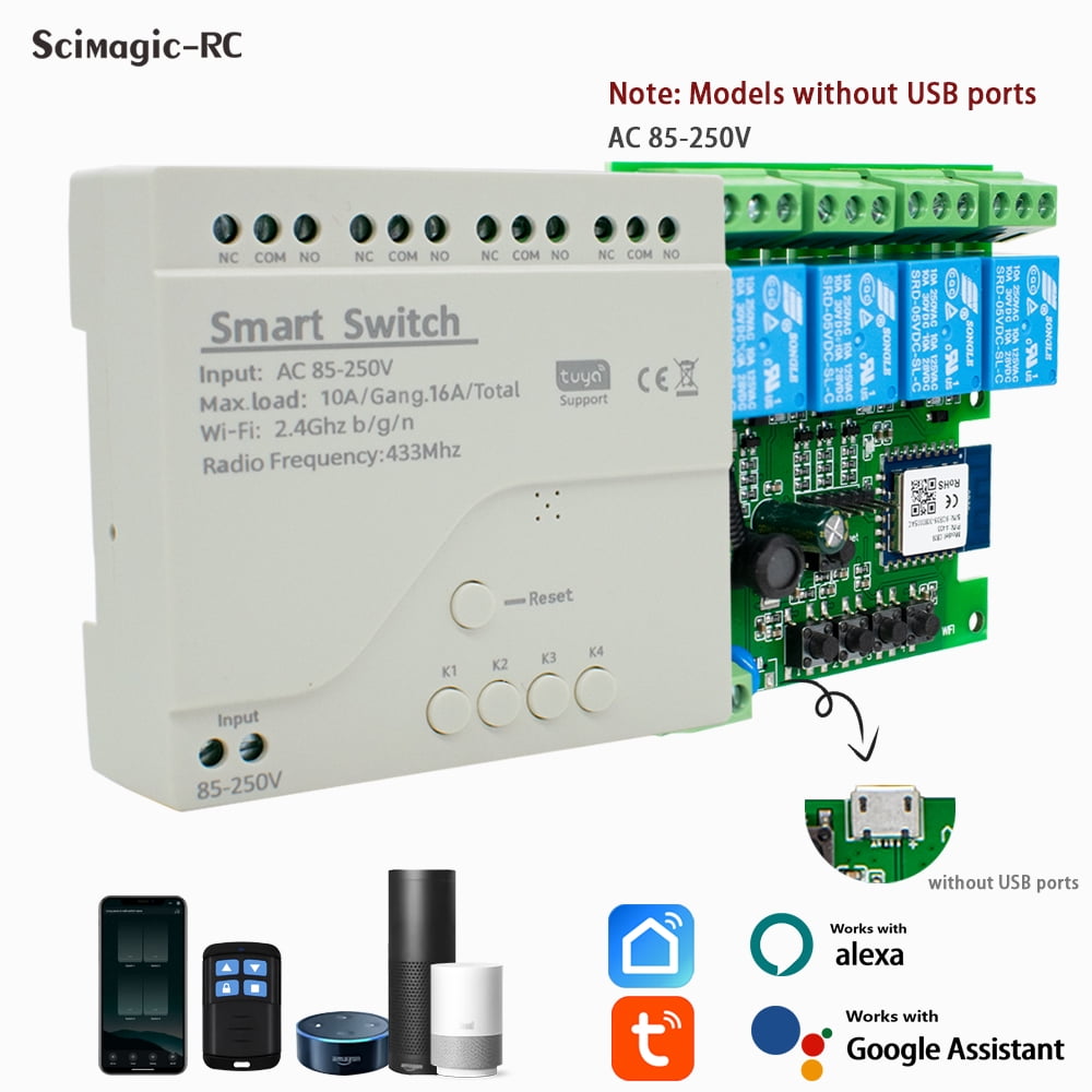 Tuya 4 Gang wifi Switch Relay Module 110v 220v 230v AC 85-250V Dry ...