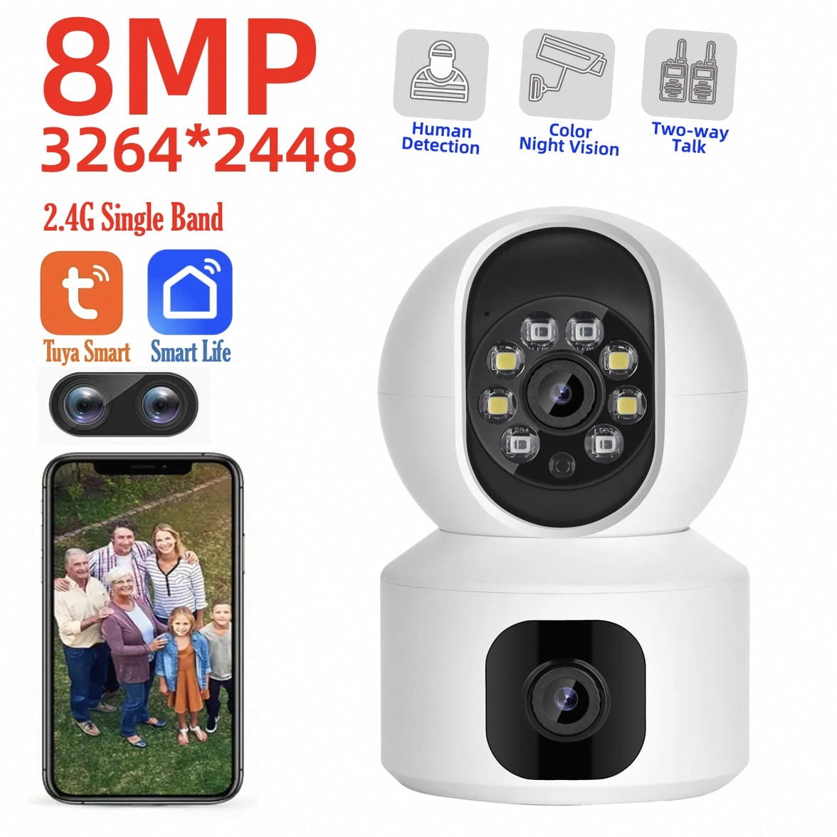 Tuya 8MP WiFi IP Camera Dual Lens Baby Monitor Color Night Vision Human ...