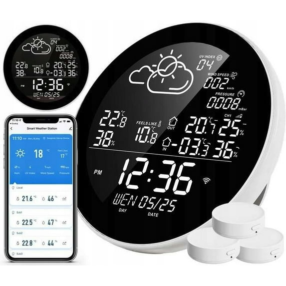 Tuya Smart Weather Clock 3 Smart Sensors Digital Thermometer and ...