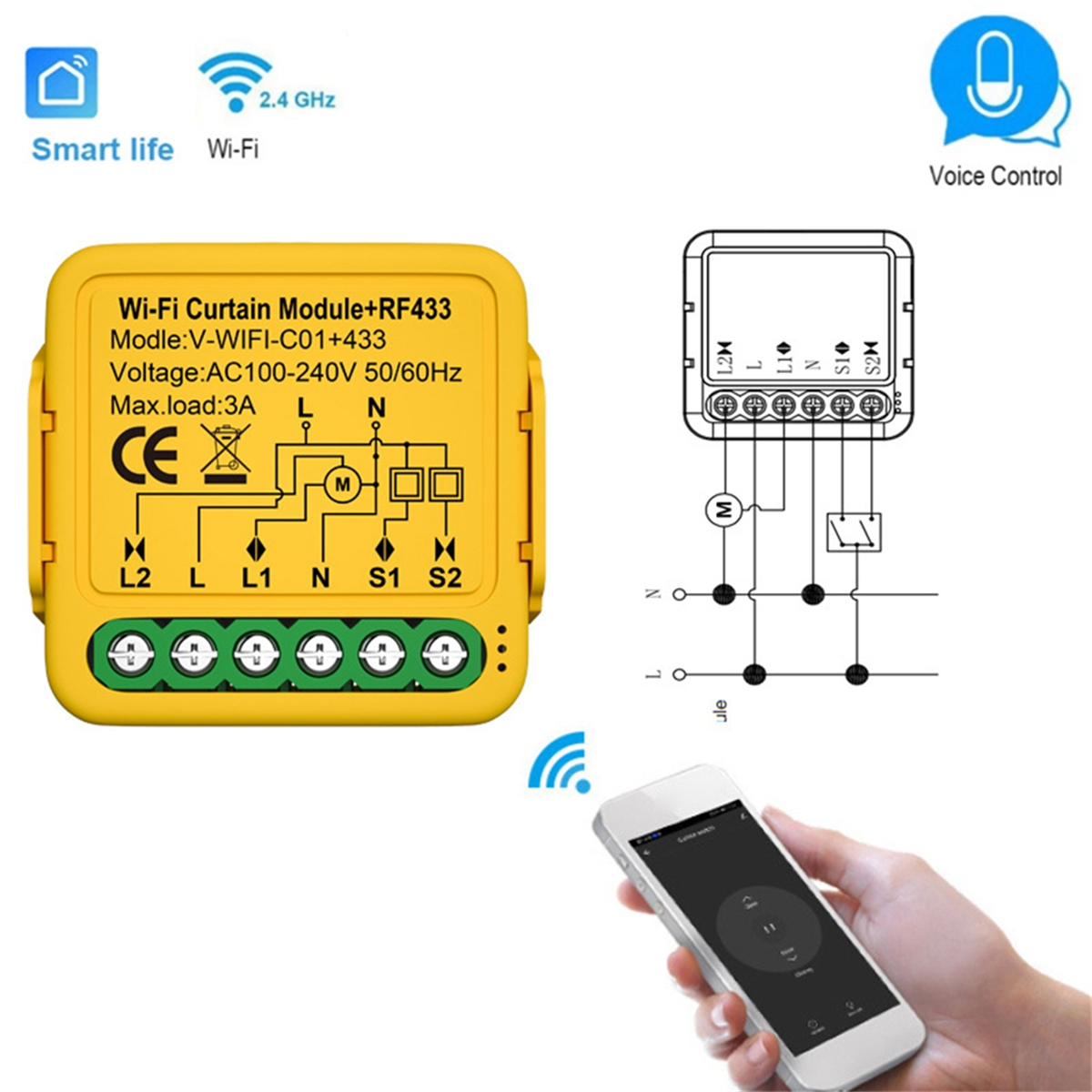 Tuya Smart WiFi RF433 Curtain Switch Module Control for Electric Roller Shutter Blind Motor ...