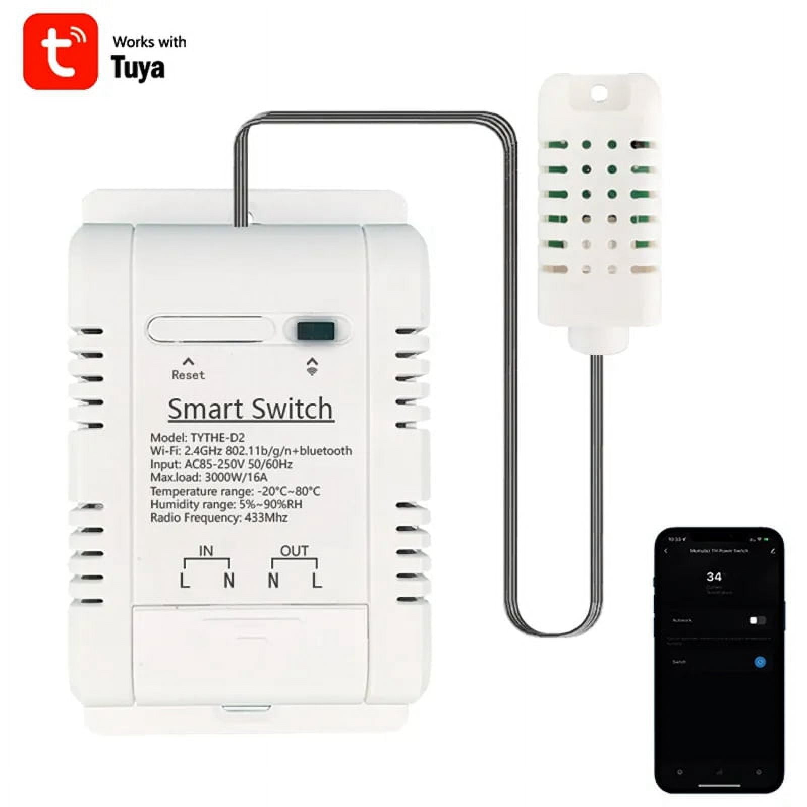 Tuya Smart WiFi Switch 3000W 16A Wireless Thermostat Temperature and Humidity Monitoring with ...
