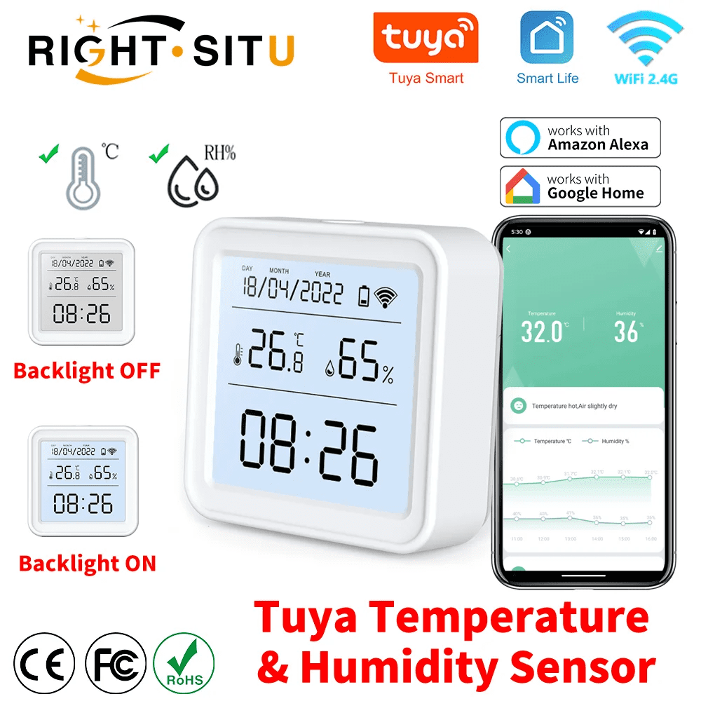 Tuya WIFI Smart Temperature Humidity Sensor Hygrometer | Voice Control ...