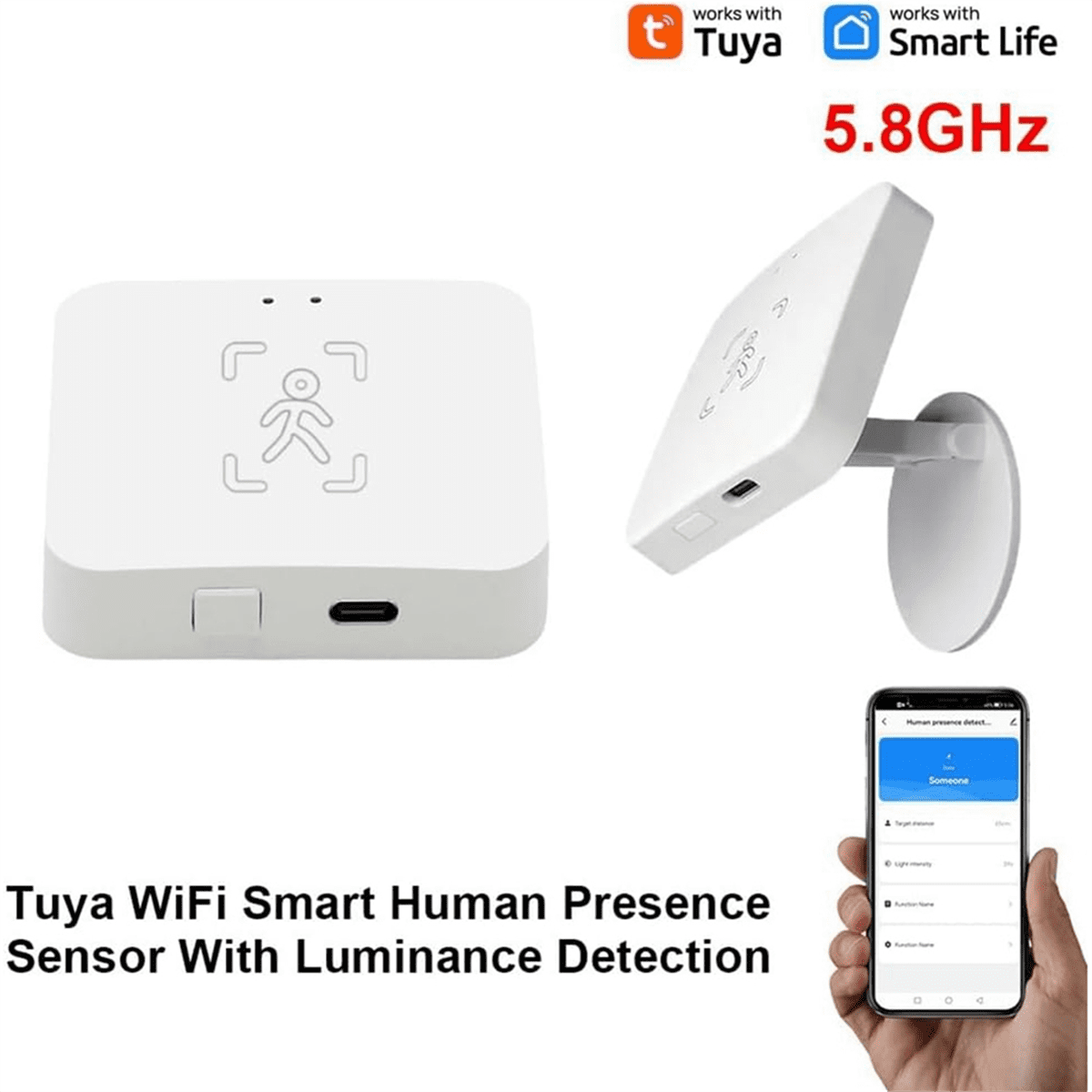 Tuya WiFi Human Presence Detector with Holder Smart Human Body PIR ...
