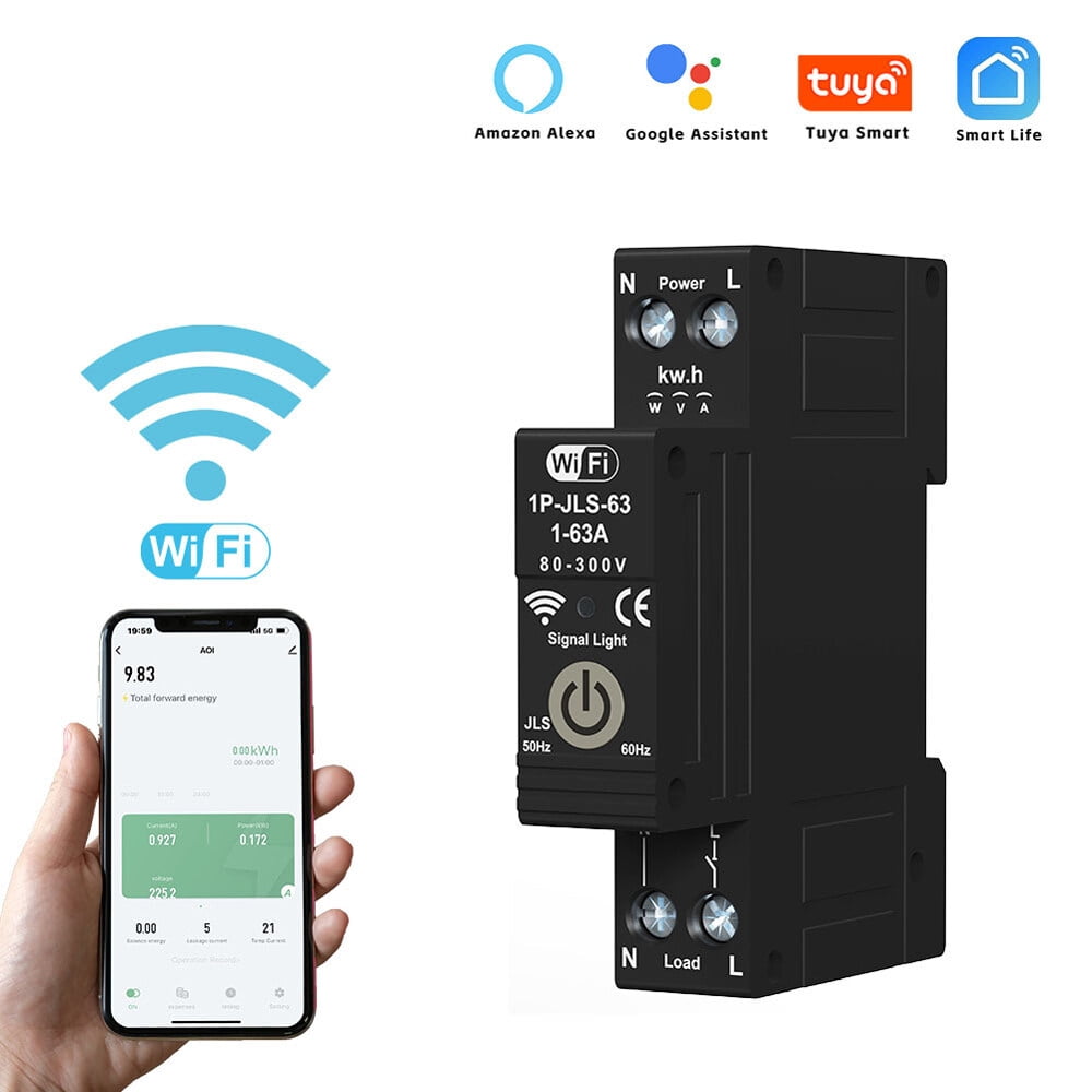 Tuya WiFi Intelligent Circuit Breaker 1P 63A DIN Rail Bidirectional ...