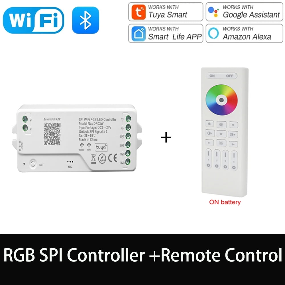 Tuya WiFi SPI LED Controller RGBIC Pixel LED Strip Dimmer RF Remote ...