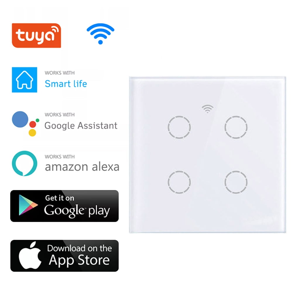 Tuya WiFi Smart Switch AC 220V 4 Touch Screen Panel 4 Gang Light Switch ...
