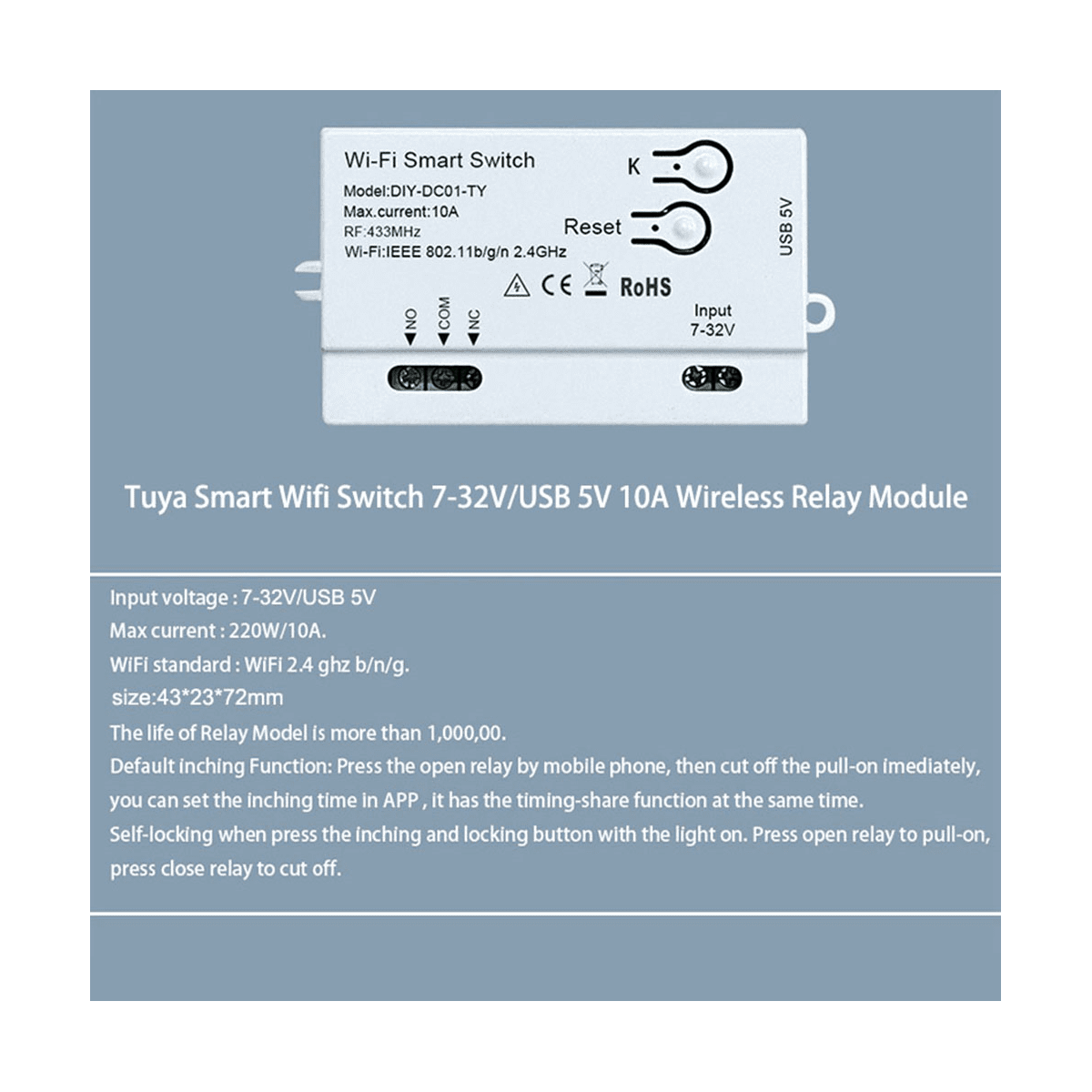 Tuya WiFi Smart Switch DIY Timer+Remote 1CH 7-32V USB 5V 2.4G WiFi ...