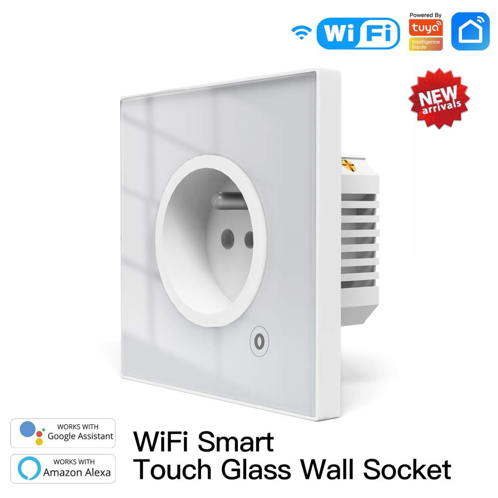 Tuya WiFi Smart Wall Socket Glass Panel Outlet Power Monitor Touch Plug ...