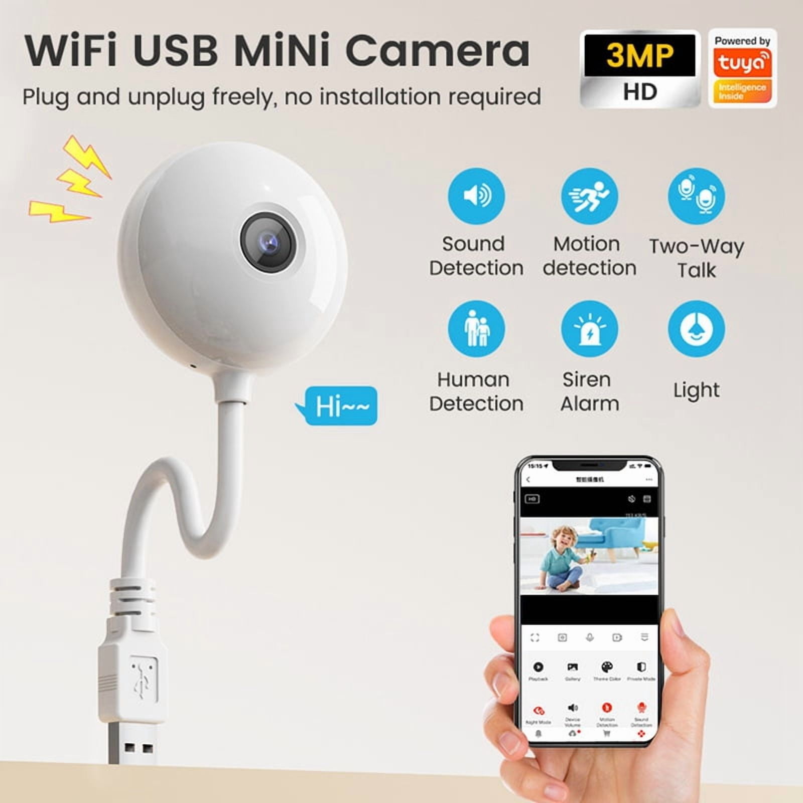 Tuya WiFi USB MiNi Camera 3MP Advanced Security Camera with Motion ...