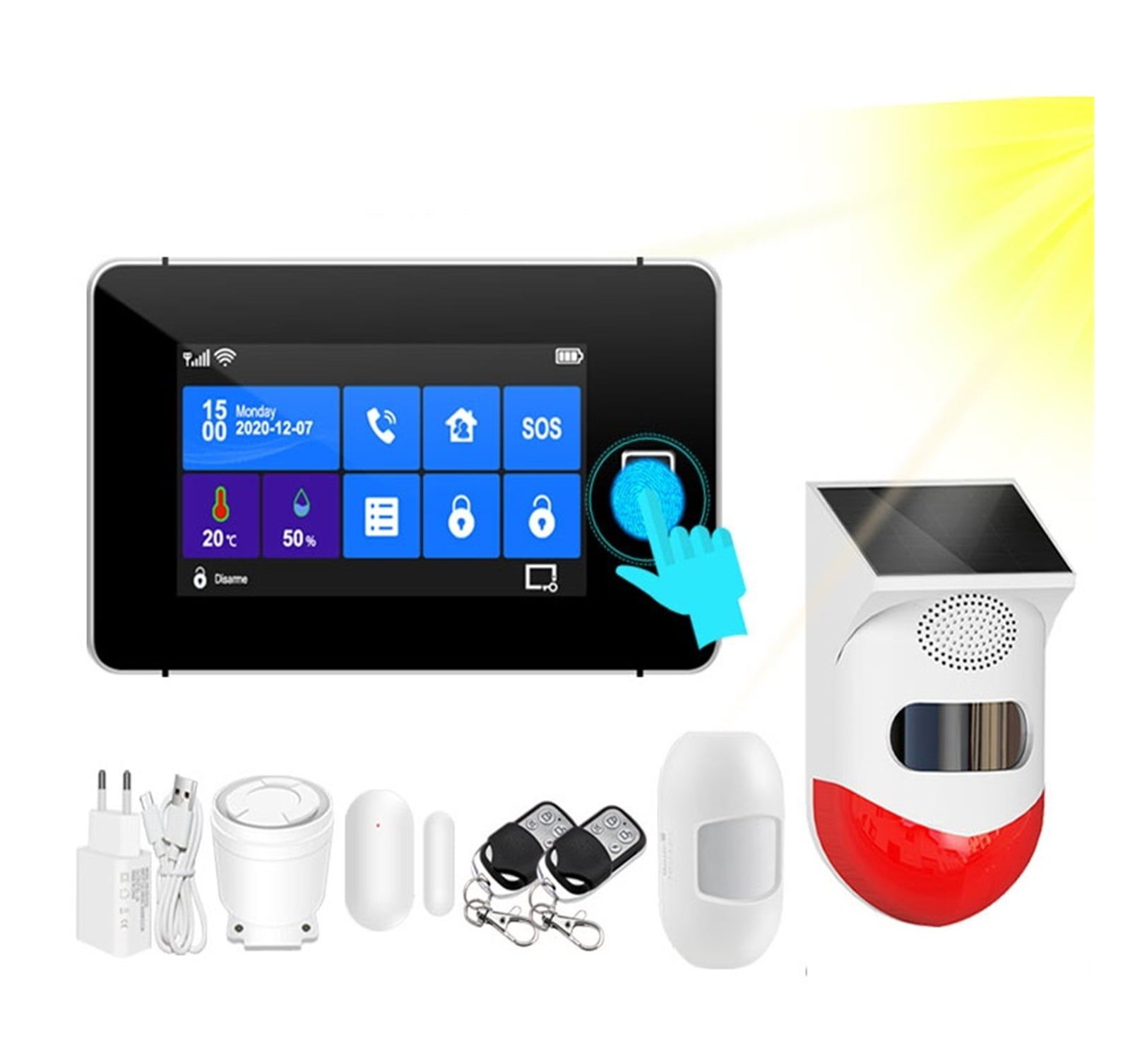 Tuya Wifi Gsm Home Burglar Alarm System TFT Touch Keyboard Fingerprint Arming Temperature ...