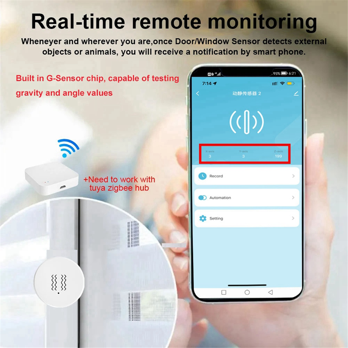 Tuya Zigbee Smart Vibration Sensor Home Security Guard Real-Time ...