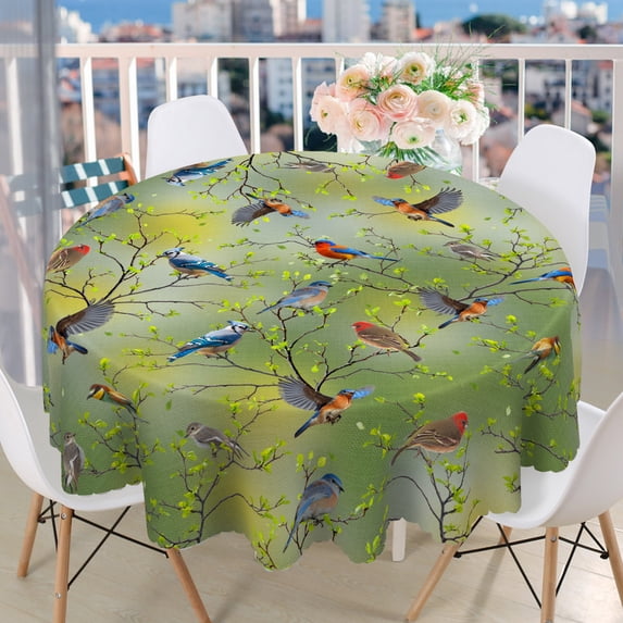 Tuzlier Round Tablecloth 60 in Spring Forest Colorful Songbirds ...
