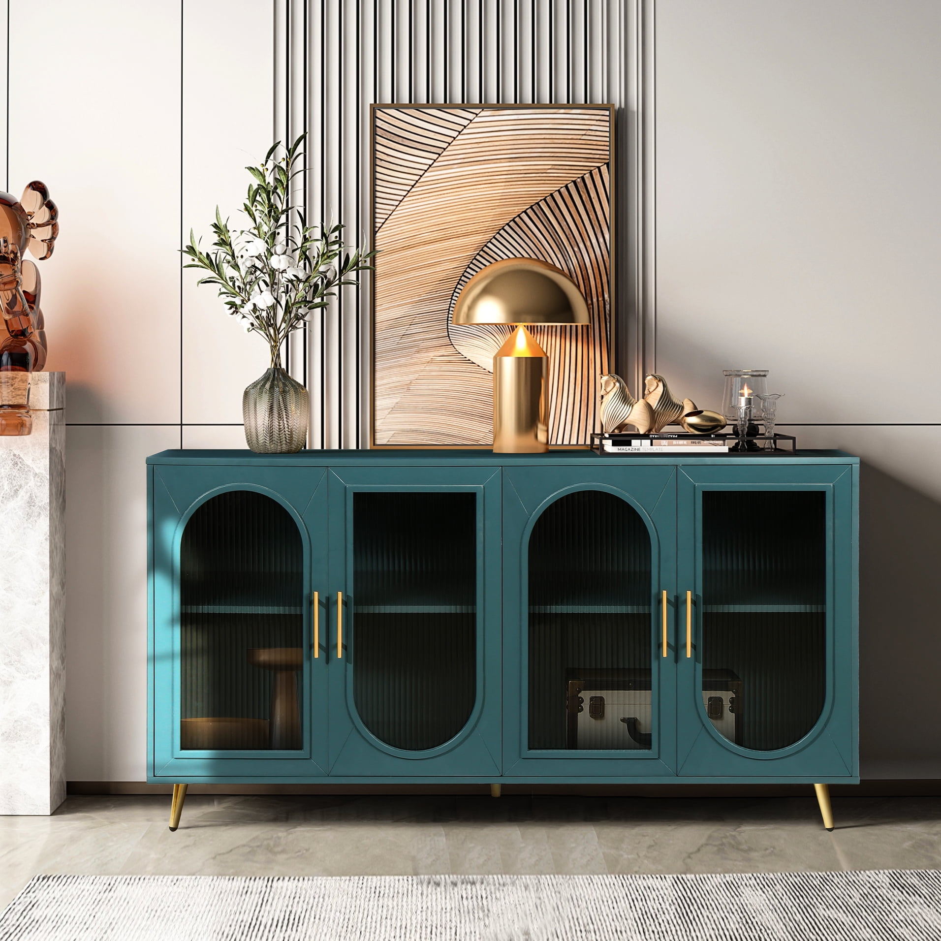 Tv Console For 65+ Inch Tv, Storage Cabinet With Adjustable Shelves ...