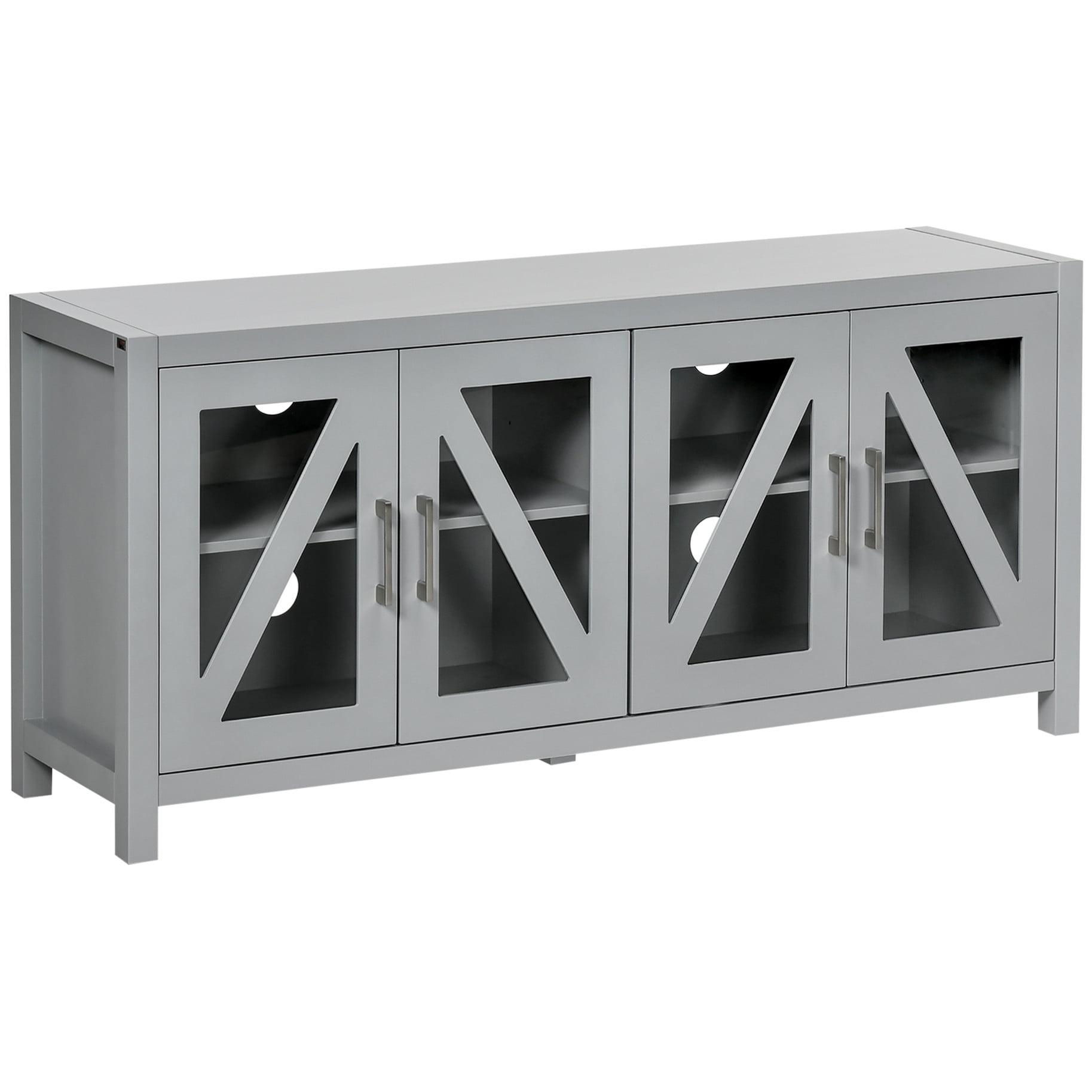 Tv Console For 58" Television, Gray With 4 Cable Holes And Adjustable ...