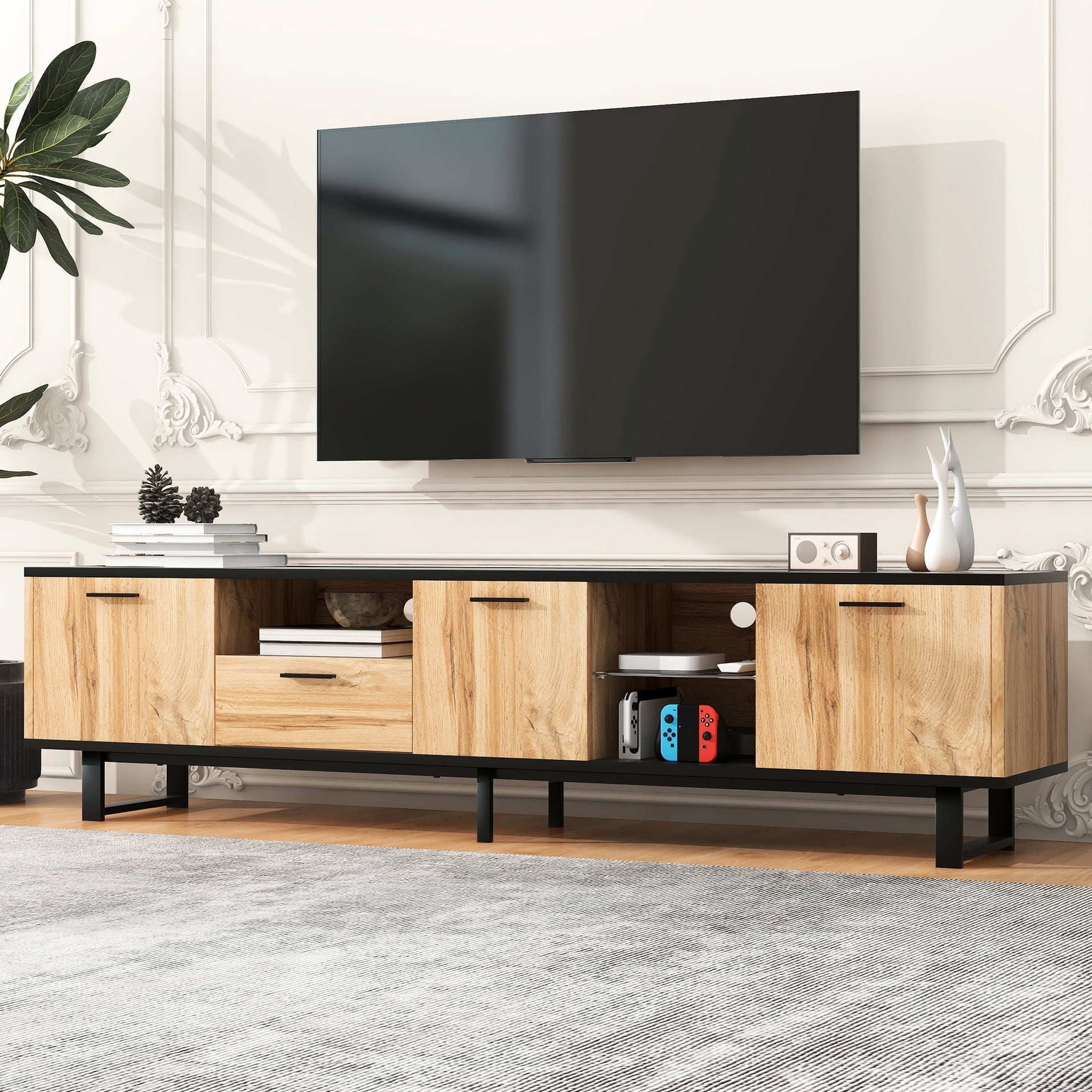 Tv Console Table For 80" Tvs With Multi-functional Storage: Modern, 220 ...