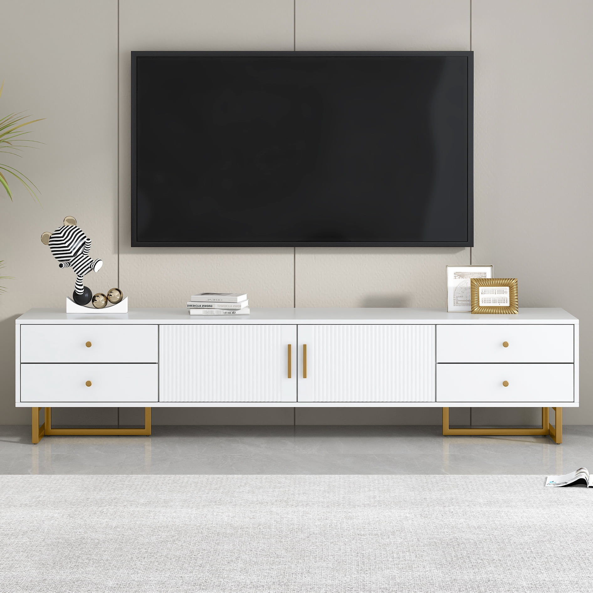 Tv Media Console Table For 65+ Inch Tvs. Modern Entertainment Center With Storage. Four Drawers ...