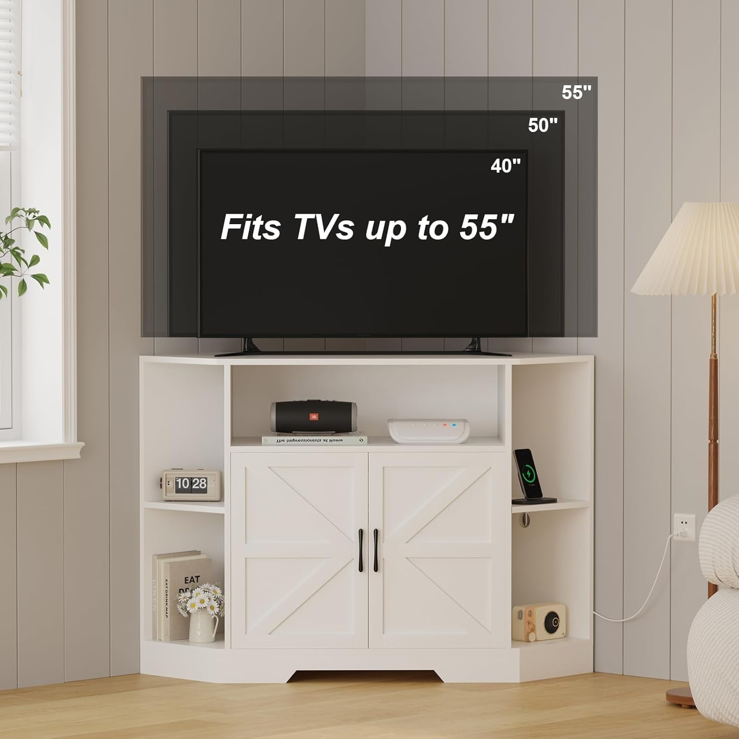 Tv Stand, Corner Tvs Up to 55 Inch, Farmhouse Entertainment Center ...