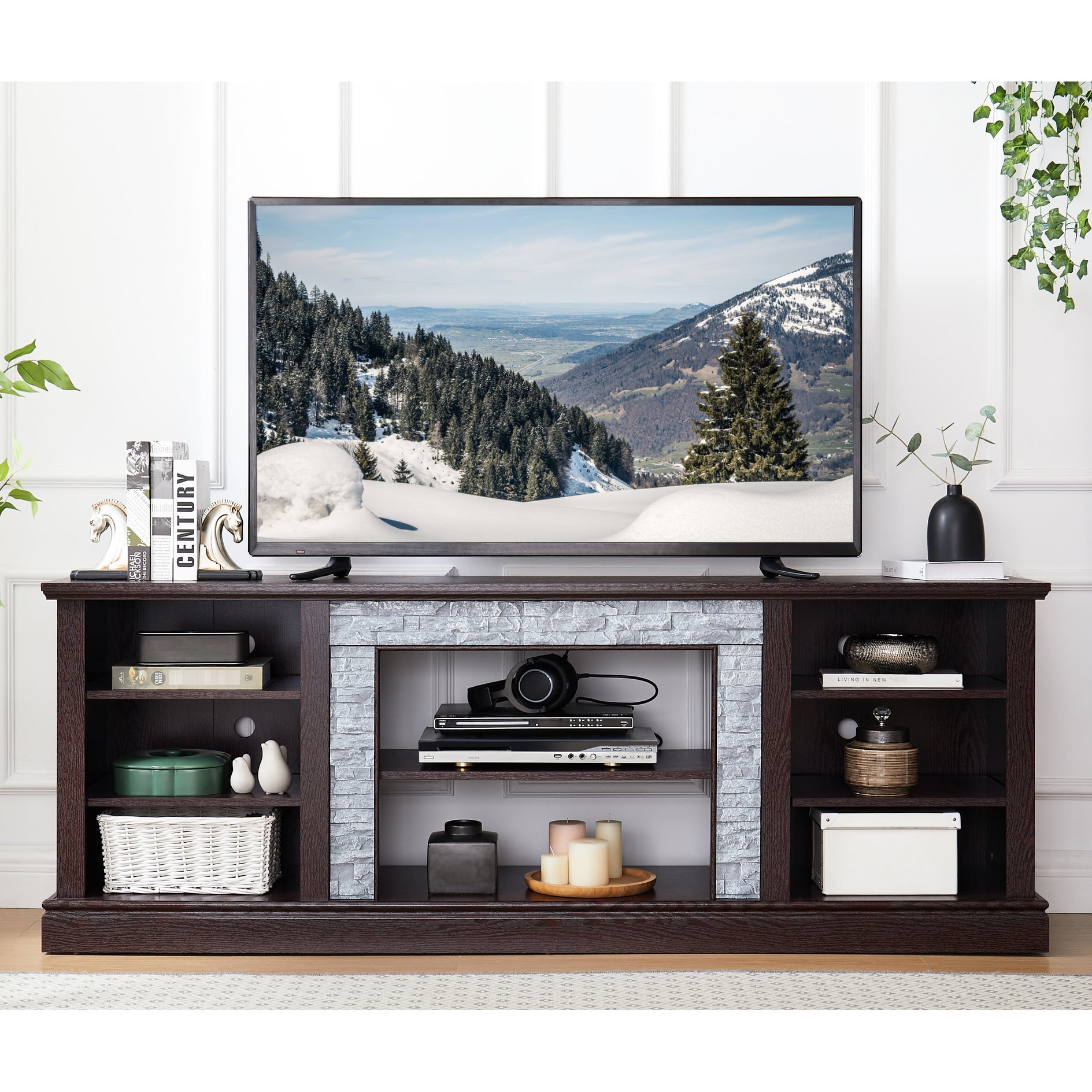 Tv Stand With Desk Storage Rack, Cherry Finish, 69.41"w X 15.69"d 26.24 ...