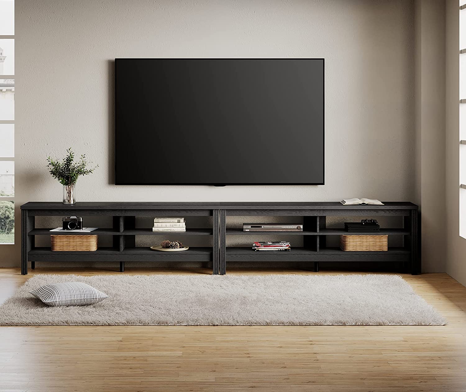 Tv Stand For 100 Inch Tv, Black Entertainment Center For 80 85 90 Inch ...