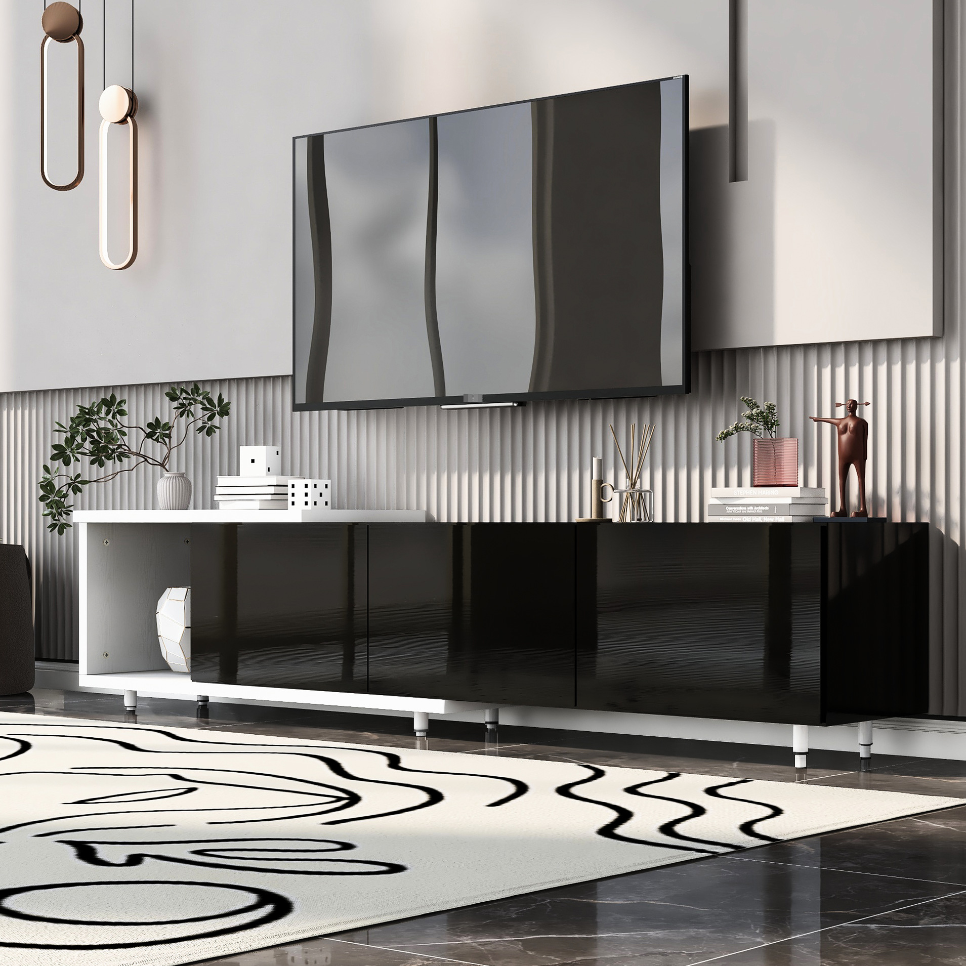 Tv Stand For 80-89 Inch Screens, 70.1'' - 100'' Extensible, Black White ...