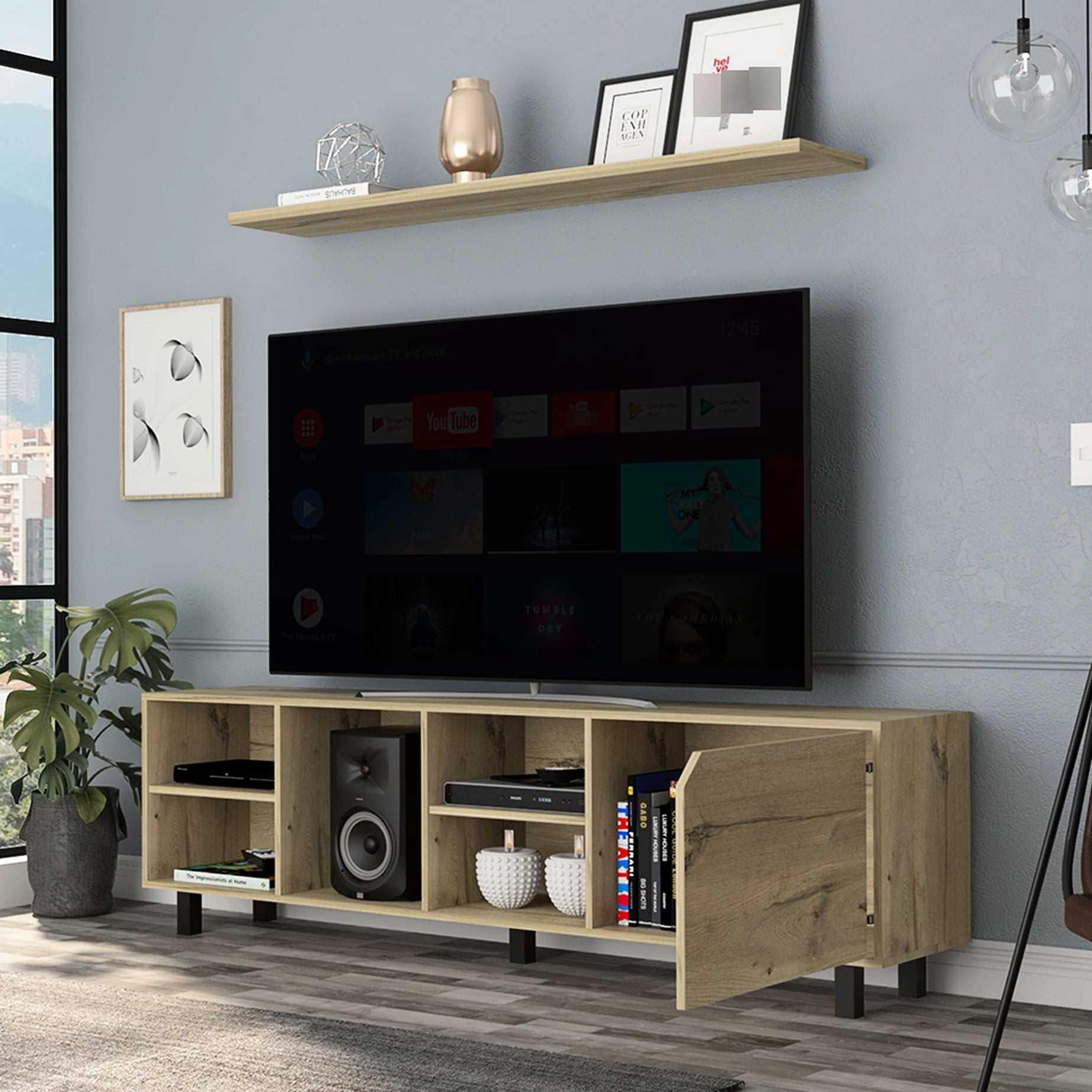 Tv Stand In Oak For 70" Tvs, Four Open Shelf Assemblies Stand, , Oak, Shelves Your - Walmart.com