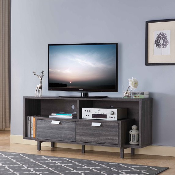 Tv Stand, Media Console Table With Two Storage Drawers & Open Shelving ...