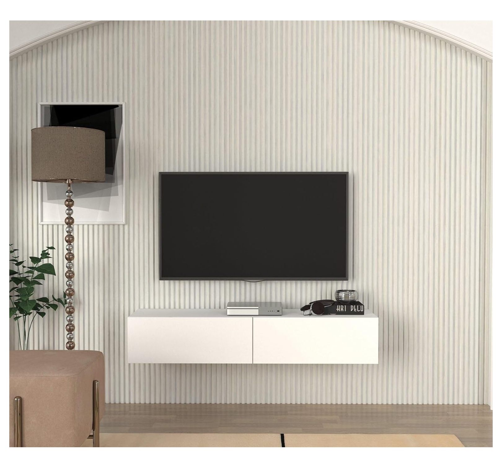 Tv Stand White, Floating Tv Unit for TVs up to 60", Wall Mounted Tv ...