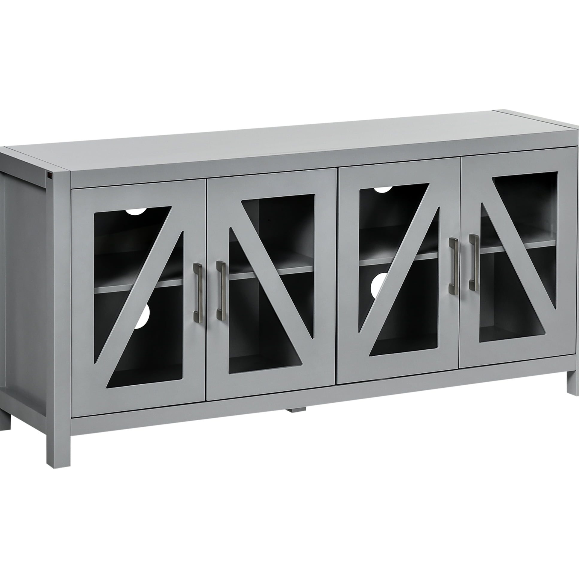 Tv Stand With Adjustable Shelves, Gray For 58" Tvs 4 Glass Doors And ...