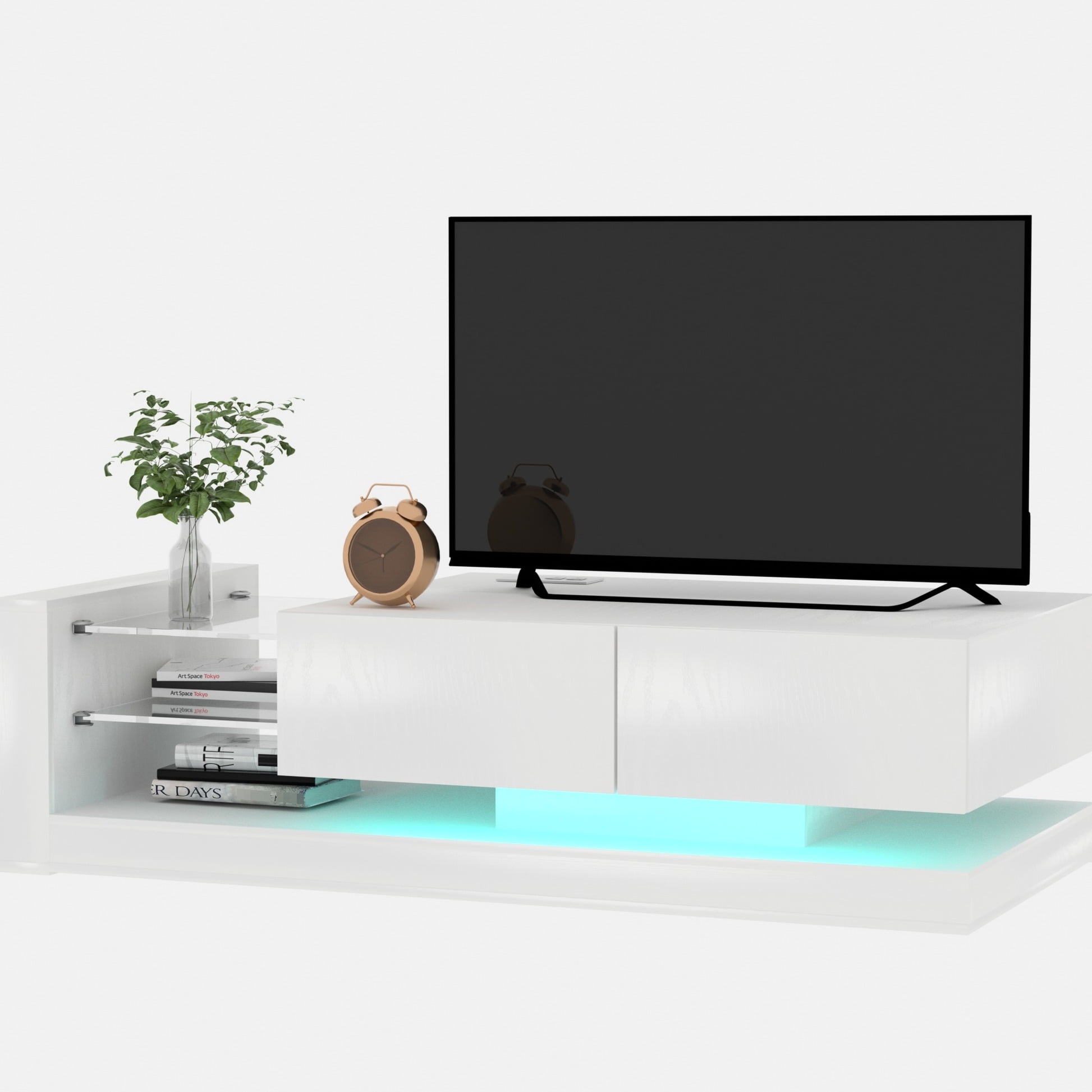 Tv Stand With Storage, Led Lights For 75 Inches Modern Entertainment ...