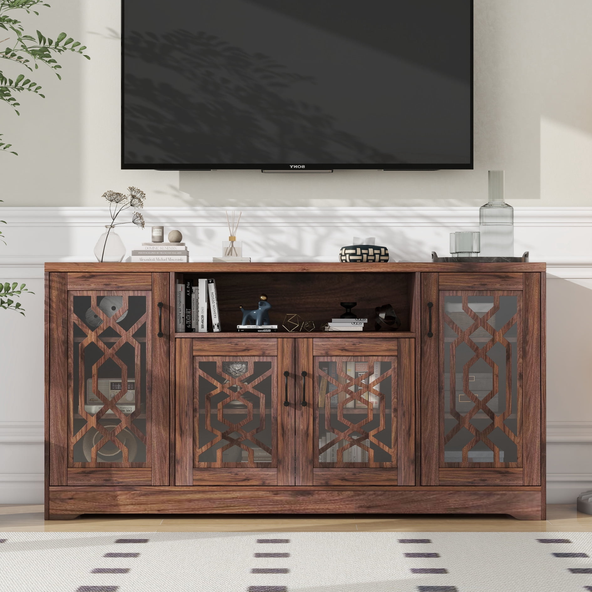 Tv Stand for 65+ Inch TV, Wood Entertainment Center with Storage ...