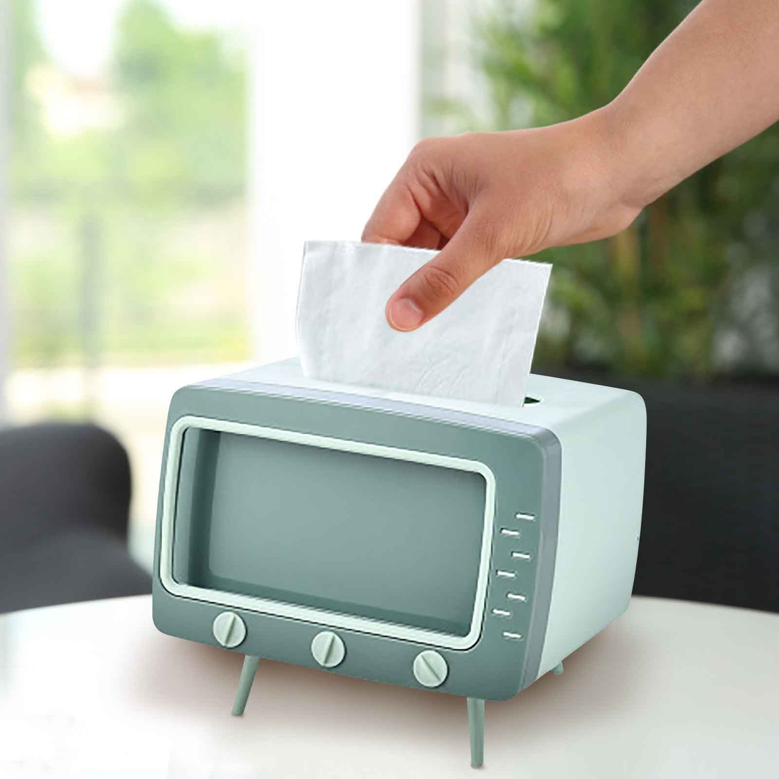 Tv Tissue Box with Multifunctional Drawer and Phone Stand, Living Room ...