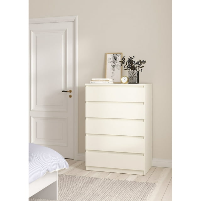 Tvilum Scottsdale 5 Drawer Chest Dresser for Adults, White Woodgrain ...