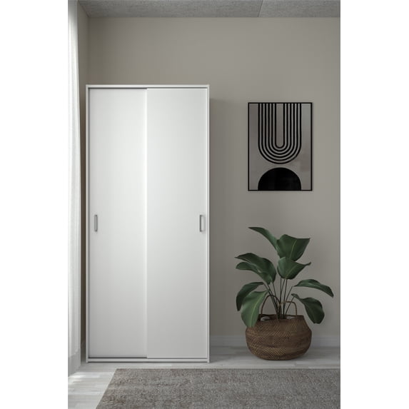 Tvilum, Space Armoire Wardrobe, 69"H x 30"W, Sliding Doors, White ...