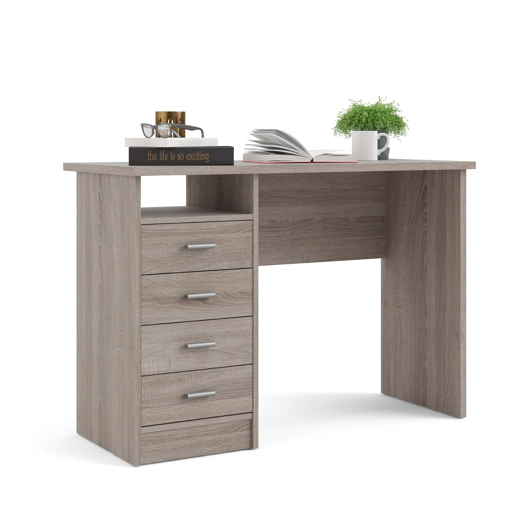 Tvilum Warner Wide Storage Room Desk with 4 Drawers and Open Shelf in ...