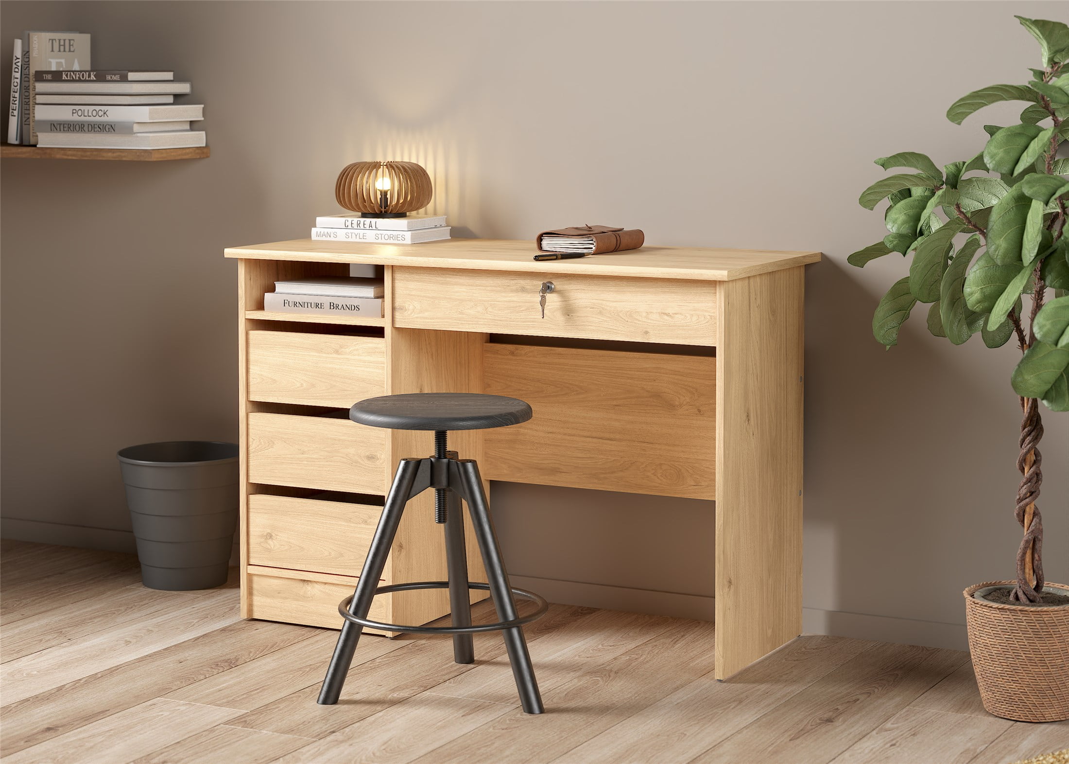 Tvilum Wescot Home Office Writing Desk with 4 Drawers and Open Shelf ...