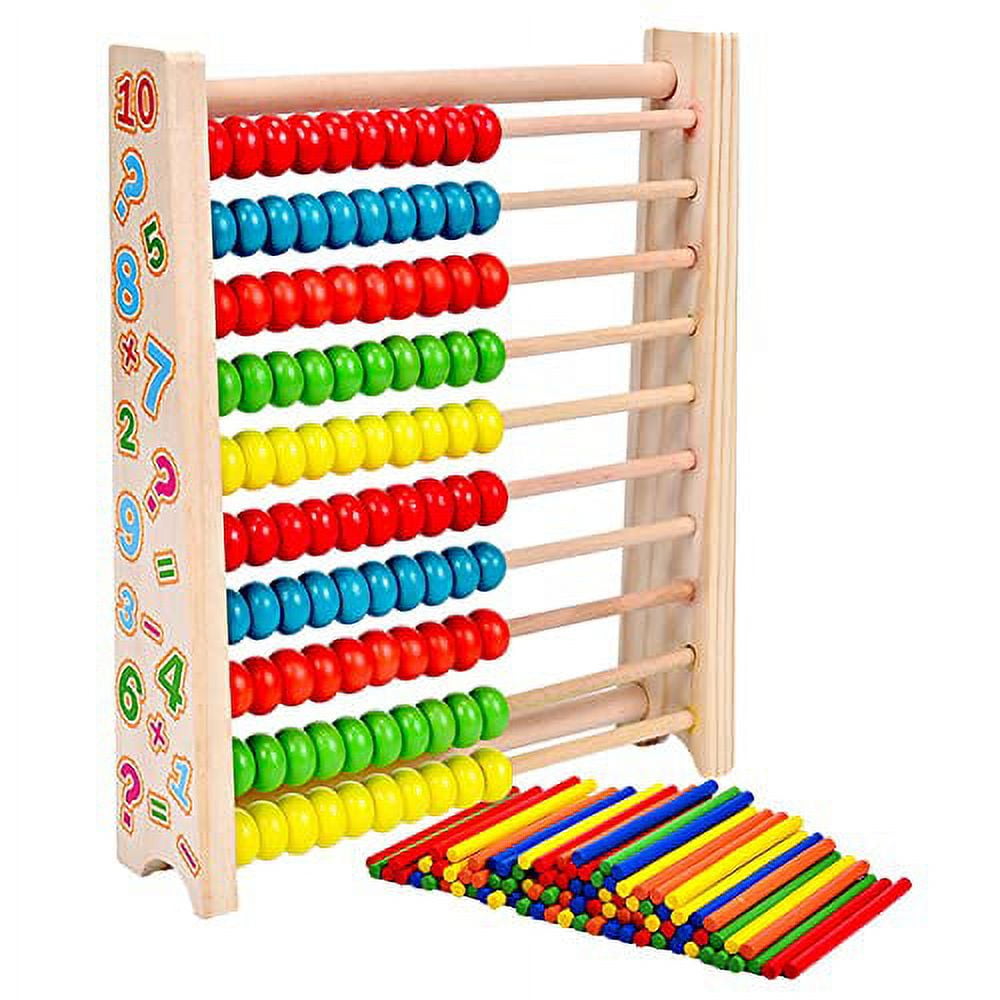 Tvoip Wooden Abacus for Kids Math with 100 Beads and 100 Counting ...