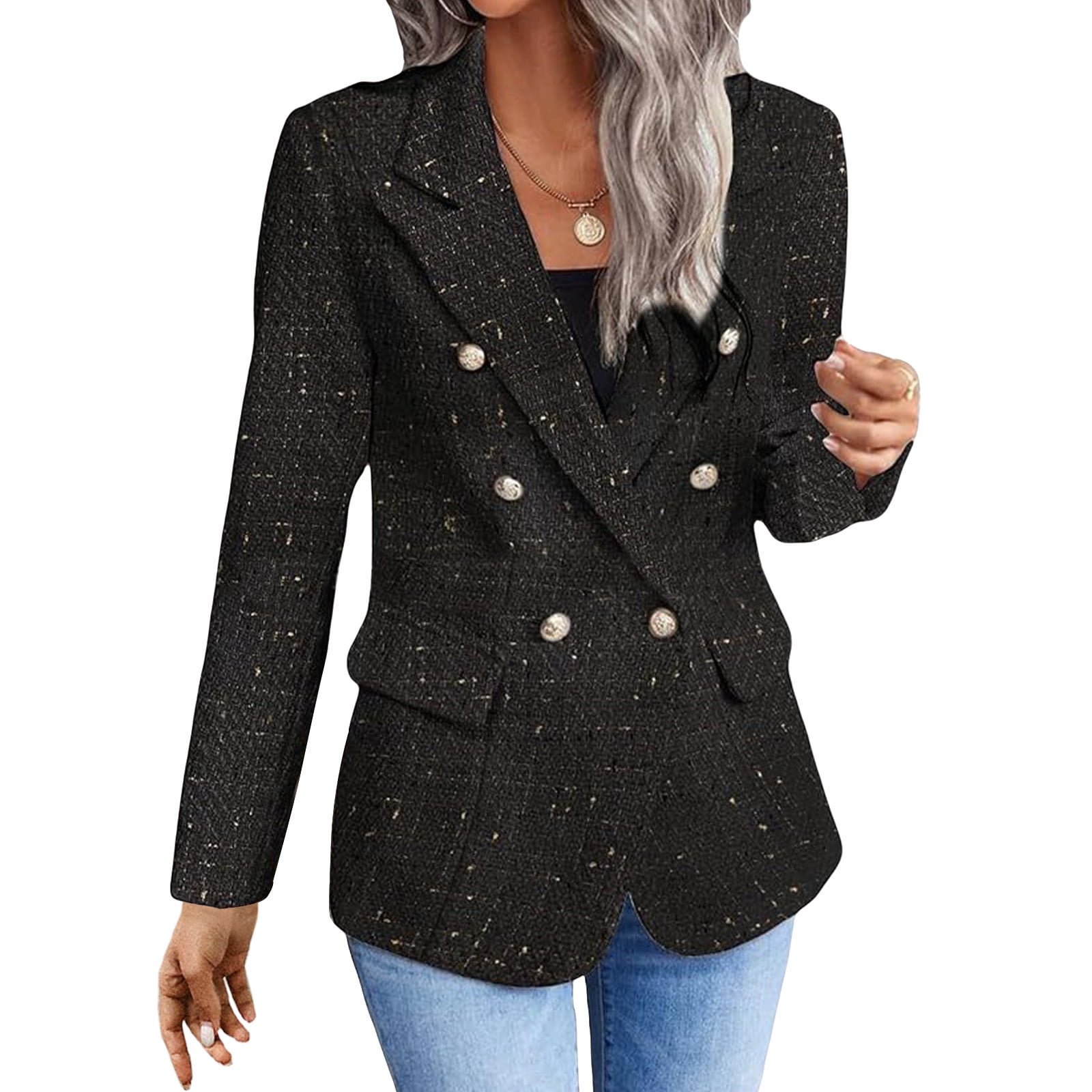 Tweed Blazers for Women Fall Jackets Long Sleeve Business Casual ...