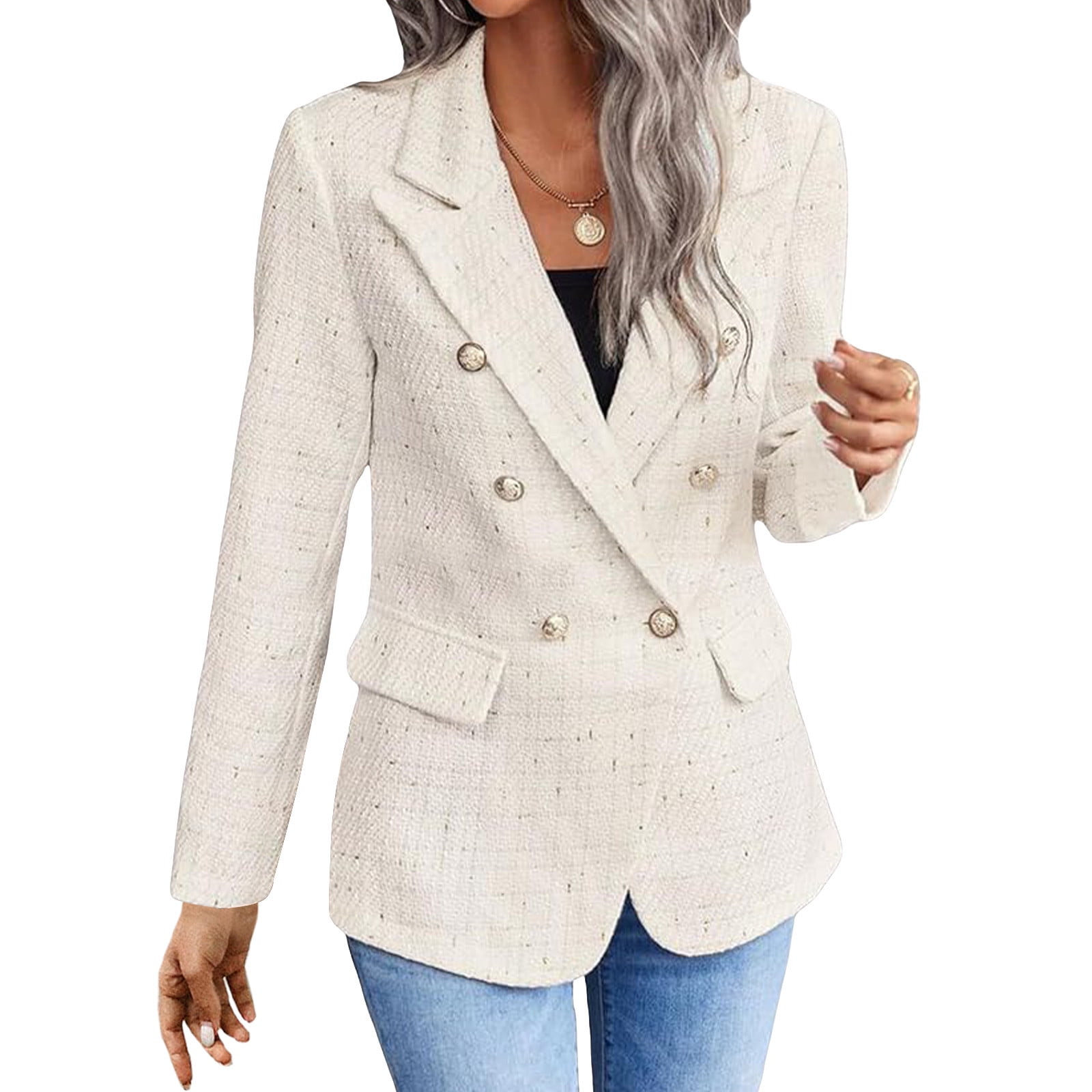 Tweed Blazers for Women Fall Jackets Long Sleeve Business Casual ...