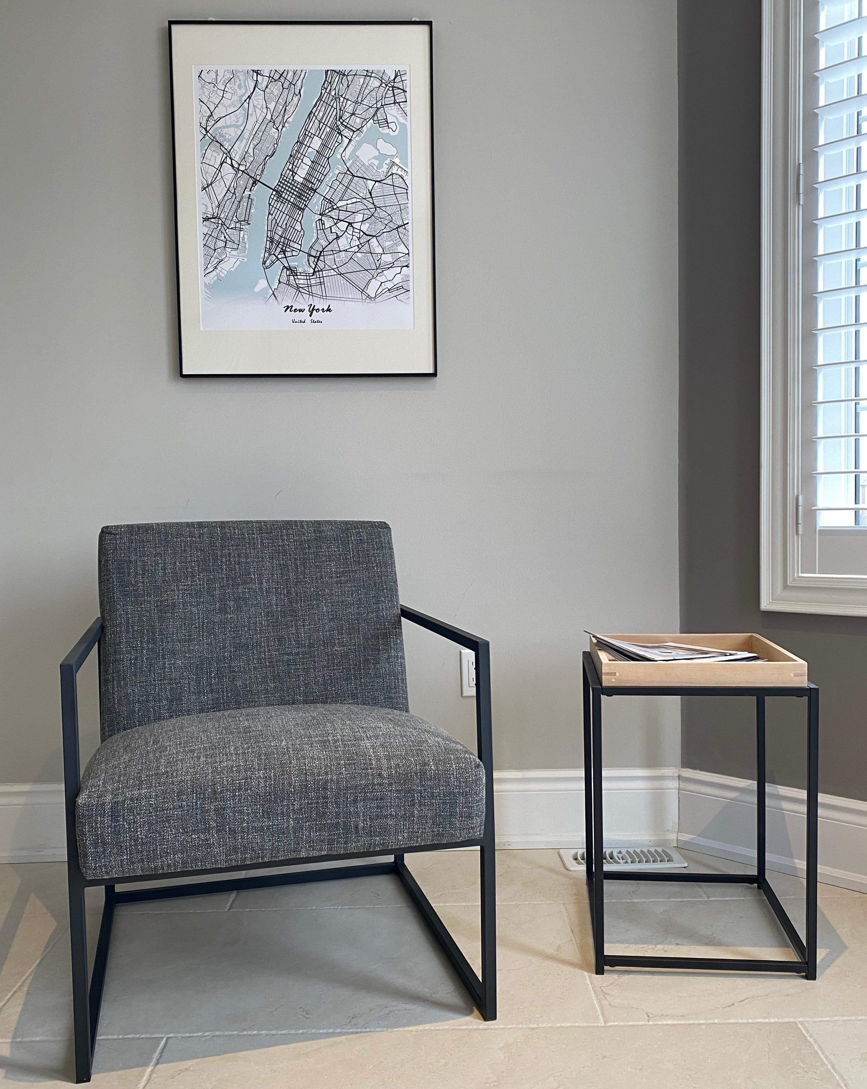 Tweed Charcoal Fabric Upholstered Metal Arm Marinette Chair in ...