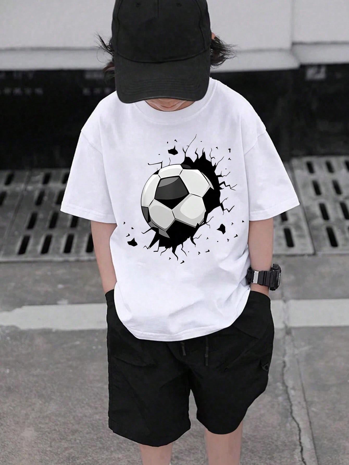 Tween Boy Casual Creative Football Graphic Ripped Design Short Sleeve T ...