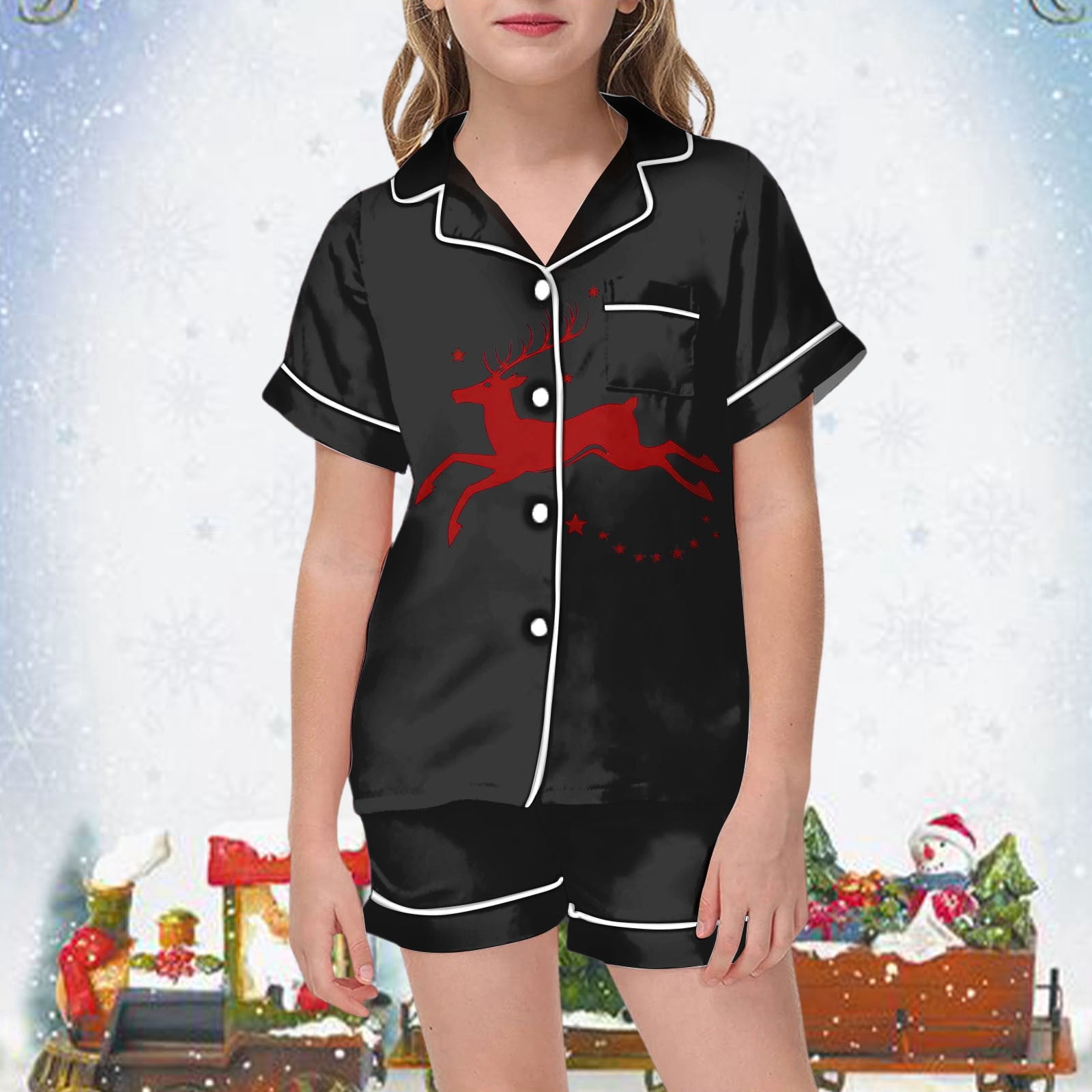 Tween Boys Christmas Pajamas Black Satin Pajama Set Button Down Tops ...