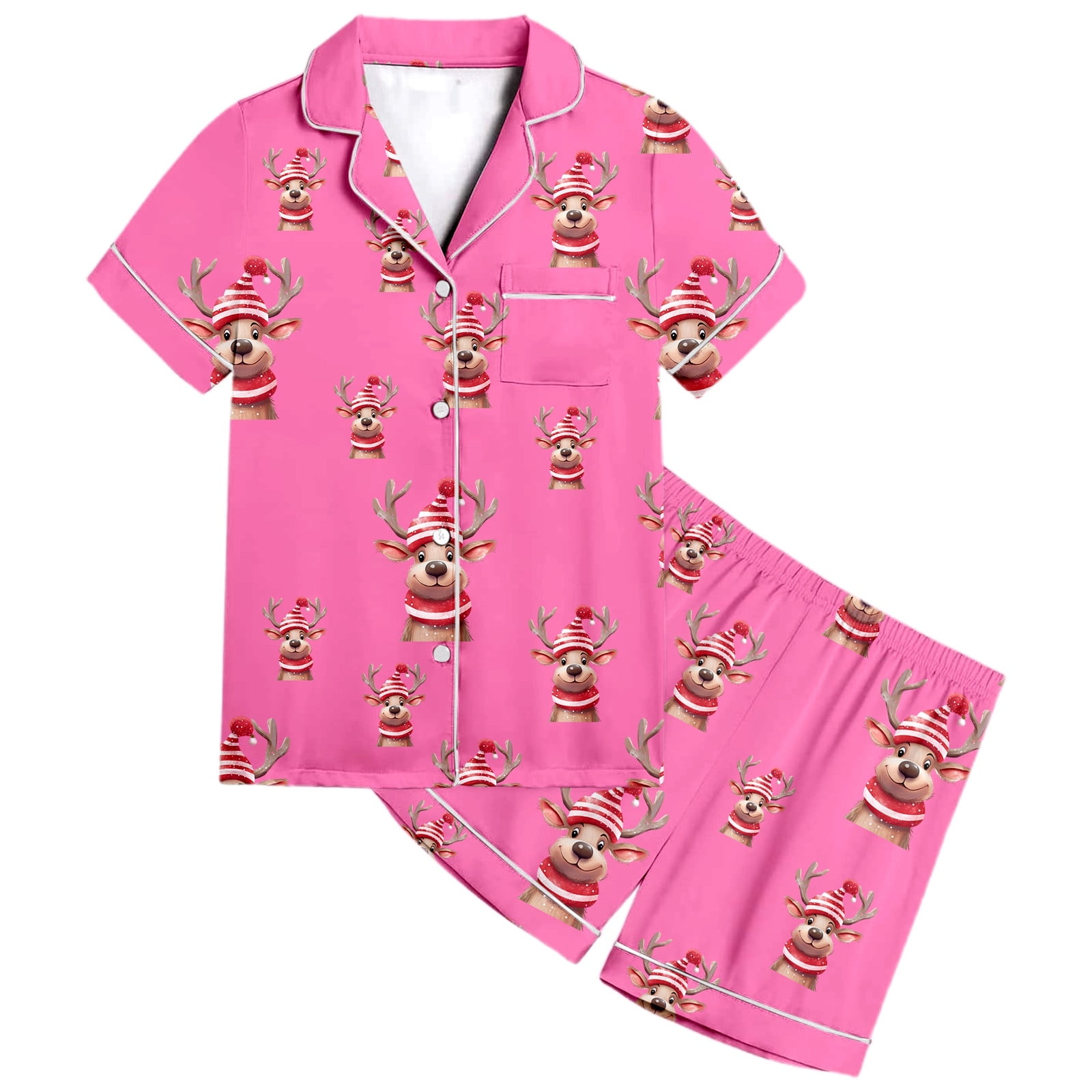 Tween Boys Christmas Pajamas Pink Satin Pjs Short Sleeve 2 Piece ...