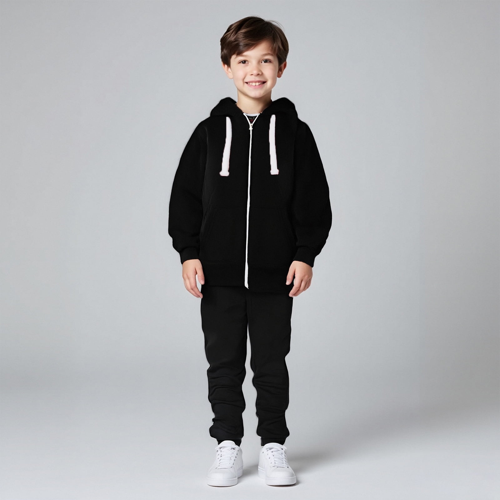 Tween Boys Girls Active Sweatsuit 2 Piece Long Sleeve Black Hoodie ...