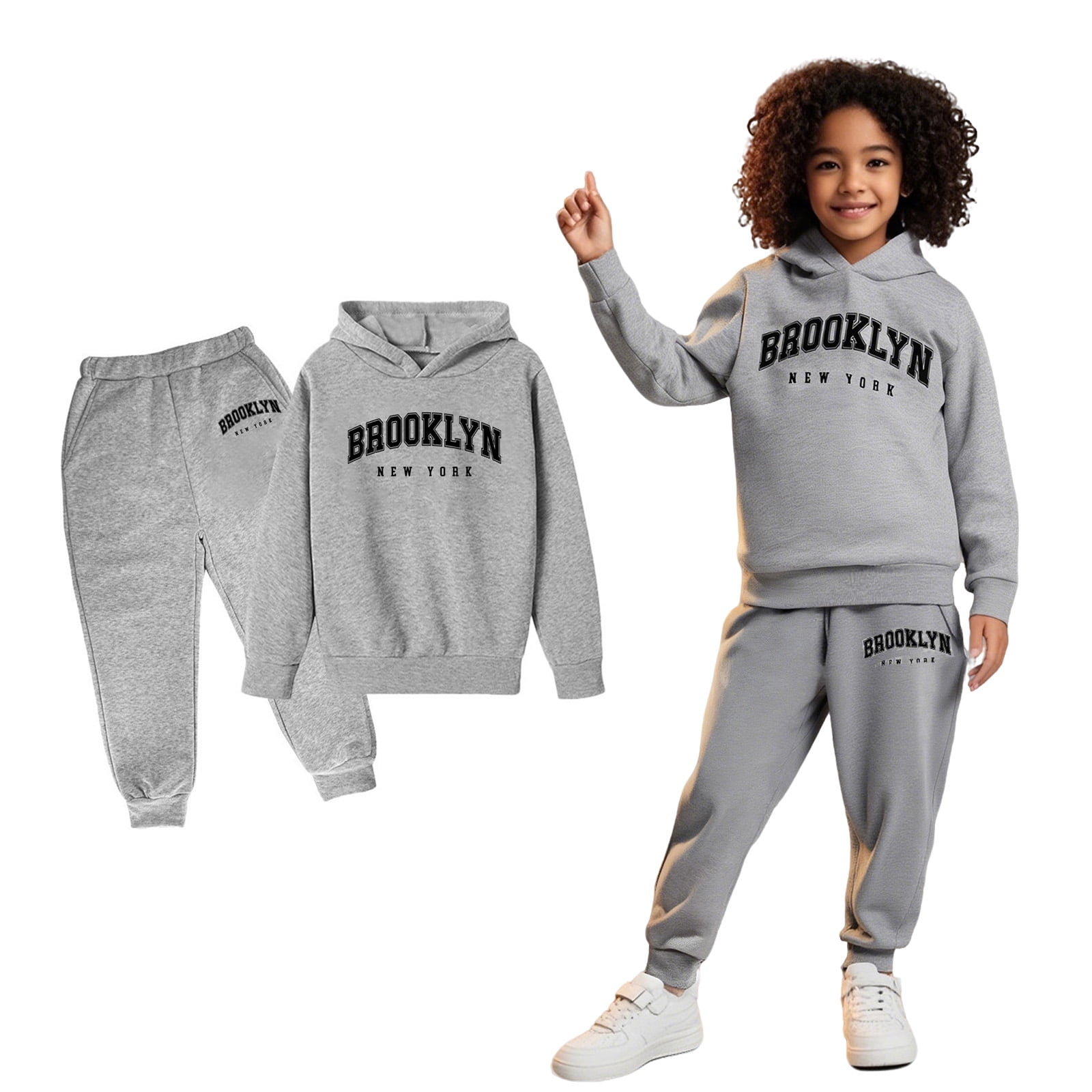 Tween Boys Girls Sweatsuit Set 2 Piece Long Sleeve Grey Pullover Hoodie ...