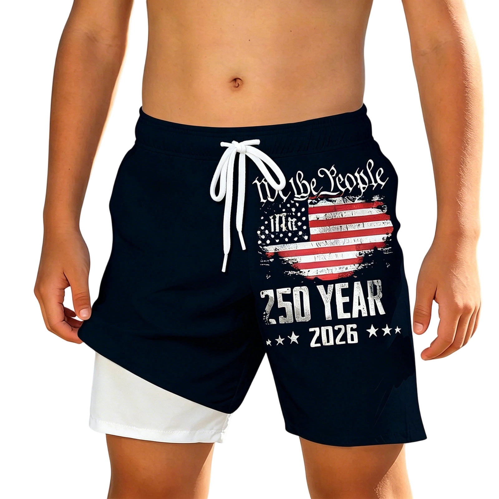 Tween Boys Swimwear Trunks Patriotic Print Shorts Comfortable Pool ...