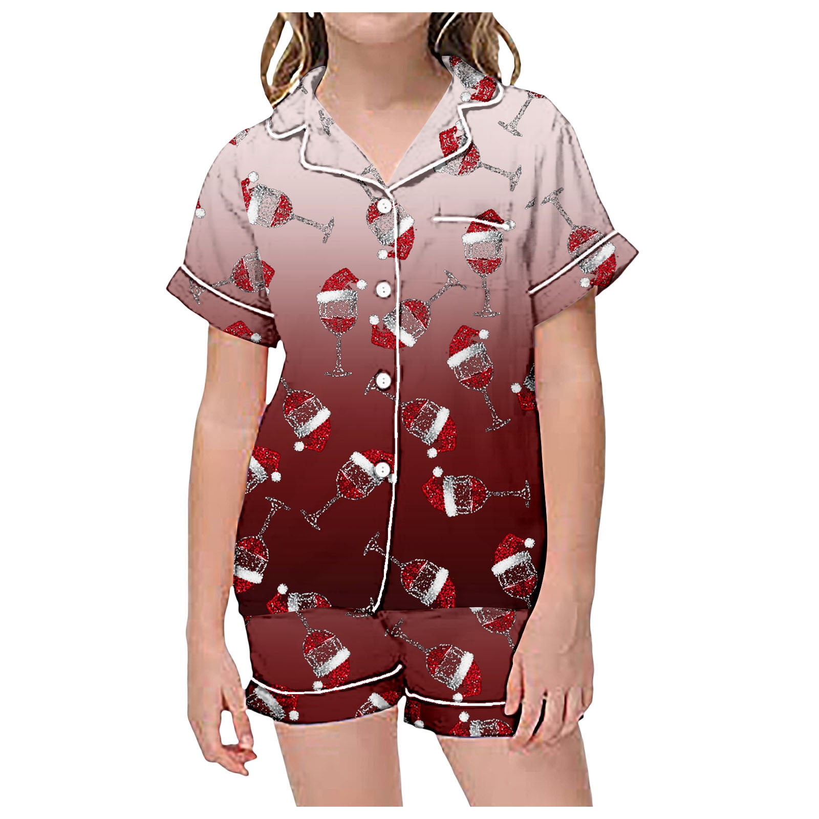 Tween Christmas Pajama Set Blue Satin Pajamas Girls Long Sleeve Button ...