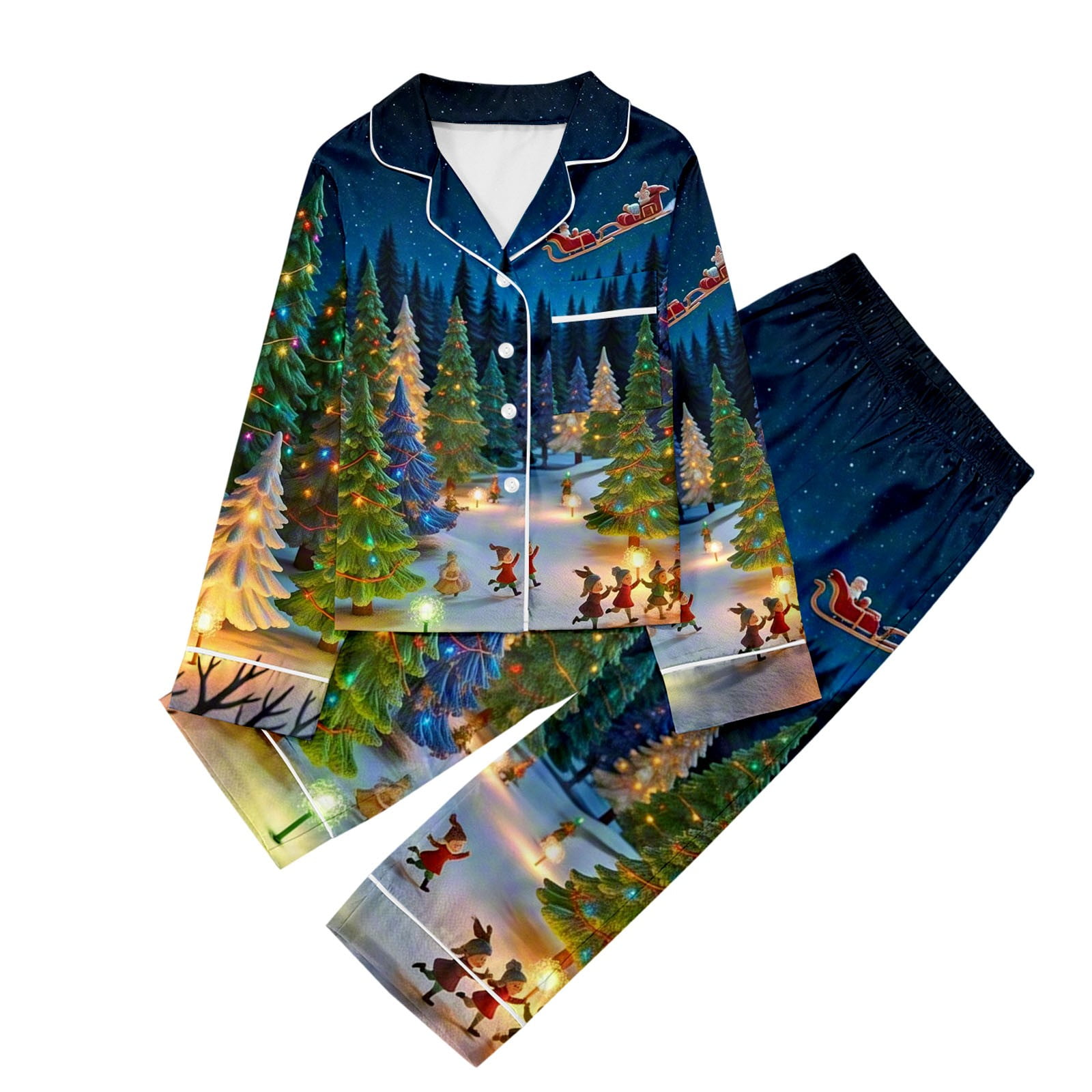 Tween Christmas Pajama Set Yellow Silk Pajamas For Girls Button-Down ...