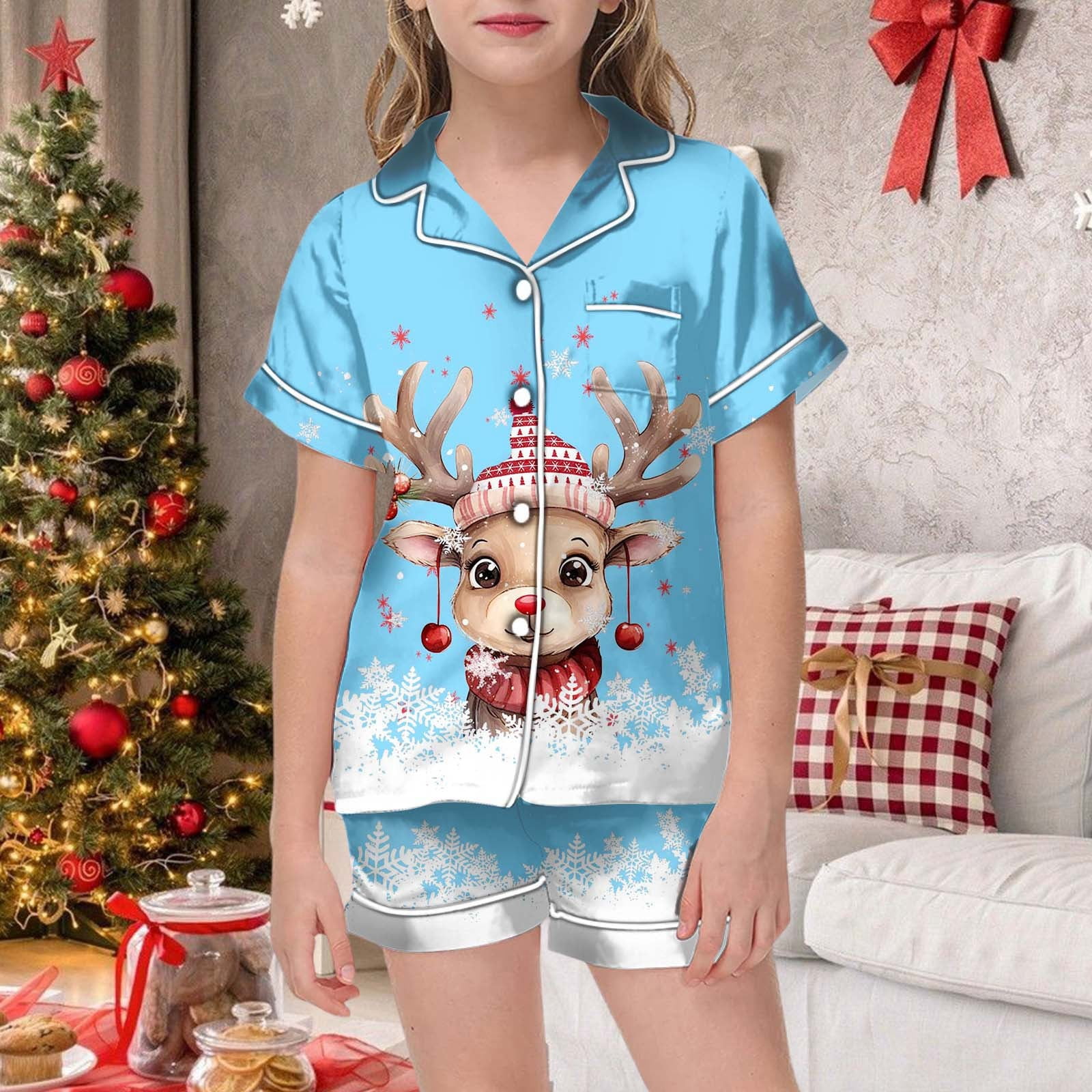 Tween Christmas Pajamas Set Gold Silk Pjs Long Sleeve 2 Piece Sleepwear ...