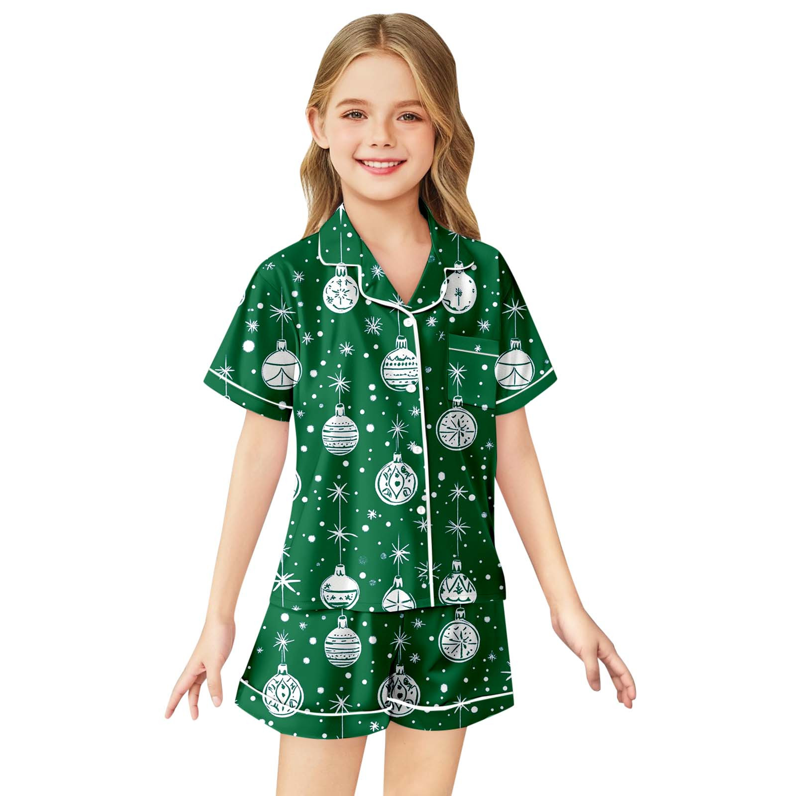 Tween Christmas Pjs Kids Multicolor Girls Silk Pajamas Set Button-Down ...
